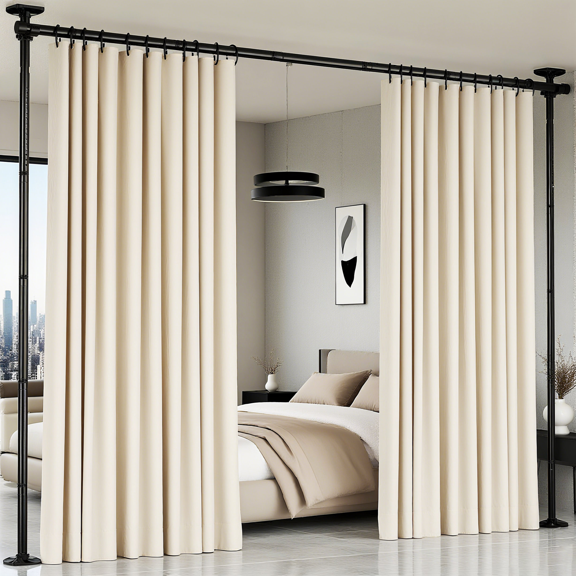 Dakota Fields Adjustable Room Divider Tension Rod: No Drill ...