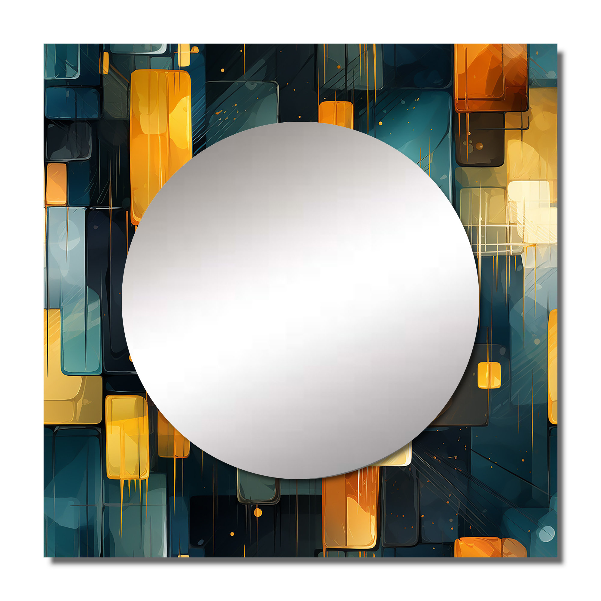 Design Art Yellow And Teal Abstract Geometric Fusion II - Modern Square ...