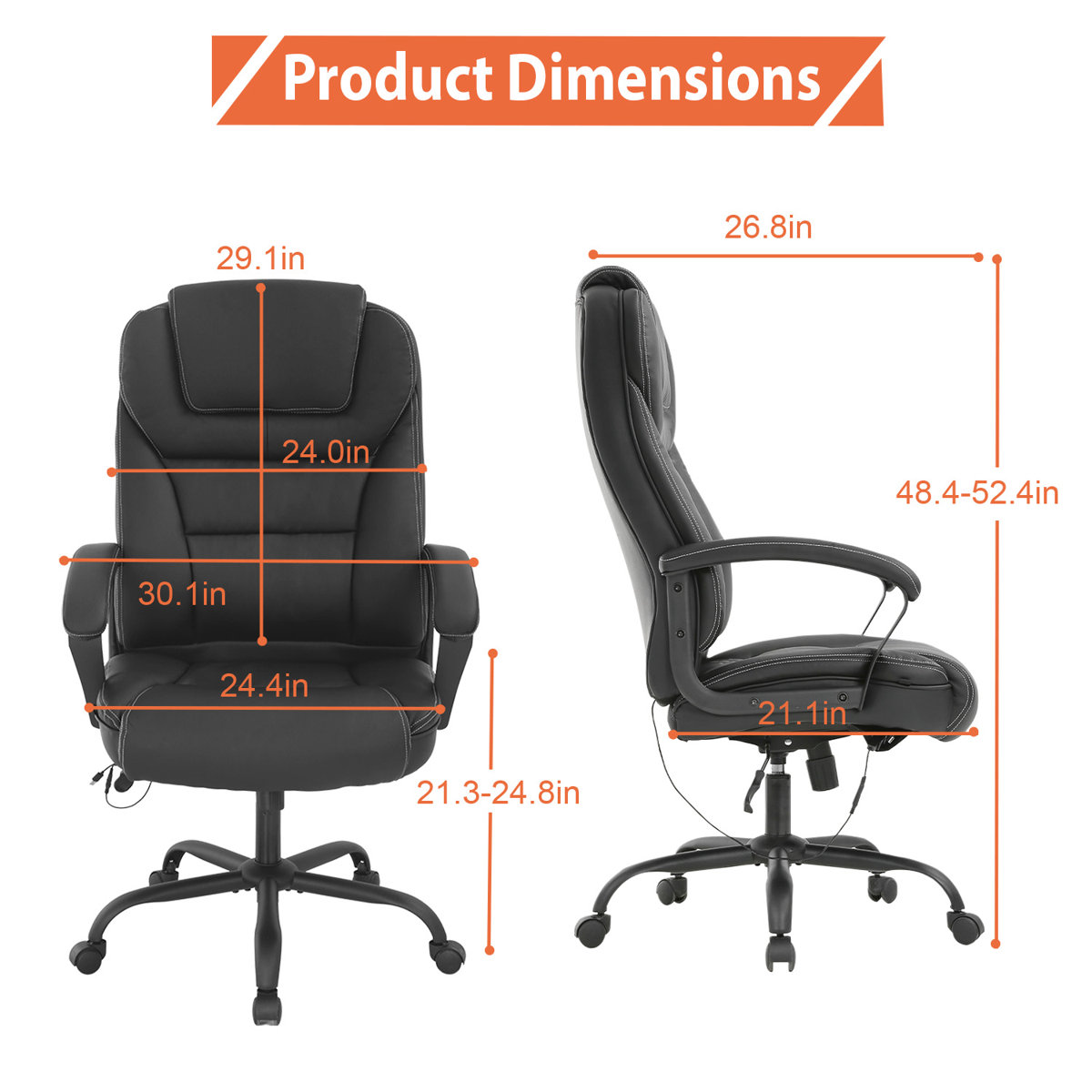 Latitude Run® Big And Tall Office Chair 500Lbs Wide Seat Ergonomic Desk ...