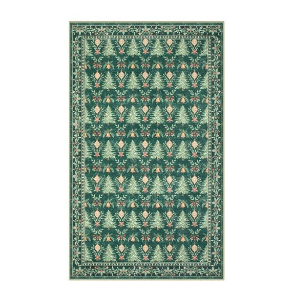 The Holiday Aisle® Christmas World Full-Coverage Rug Festive Non-Slip ...