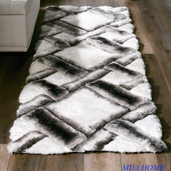Latitude Run® Corey-Leigh Abstract Shag White/Black Area Rug & Reviews ...