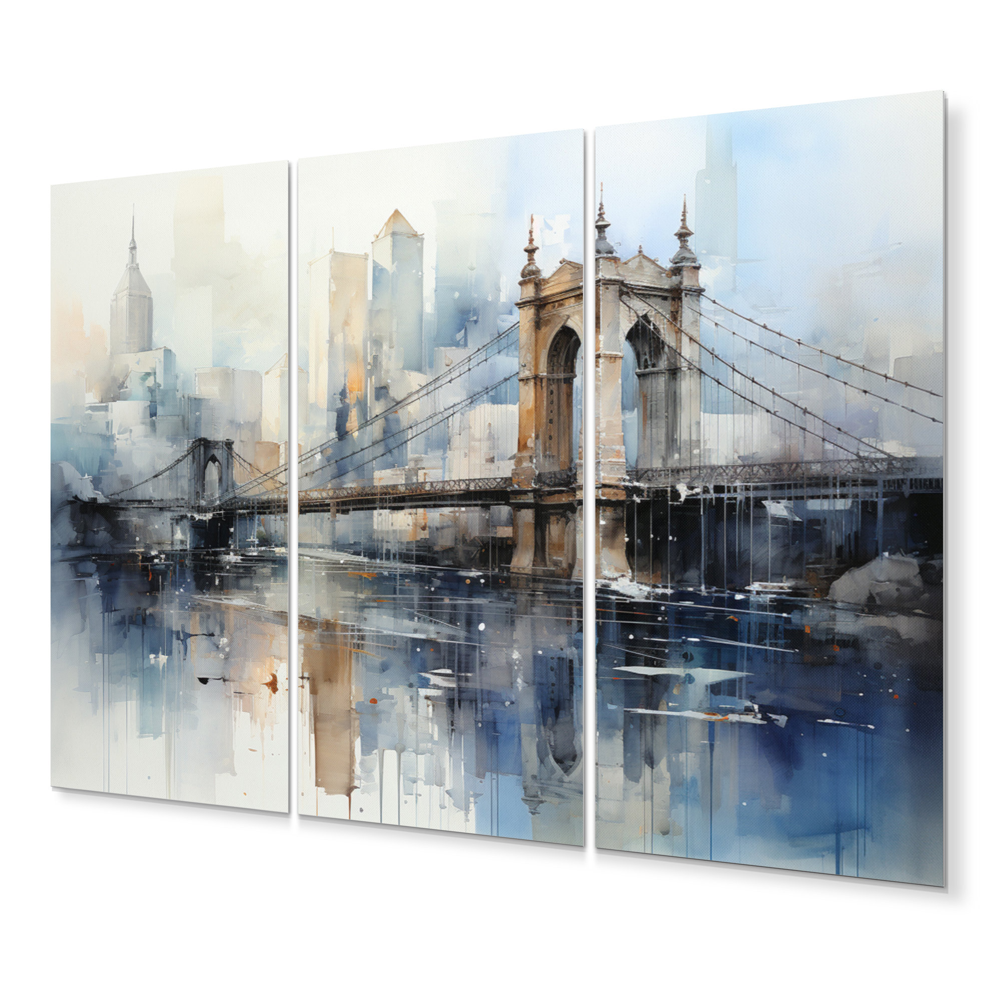 Design Art Blue Bridge Reflective Connections On Metal 3 Pieces Print ...