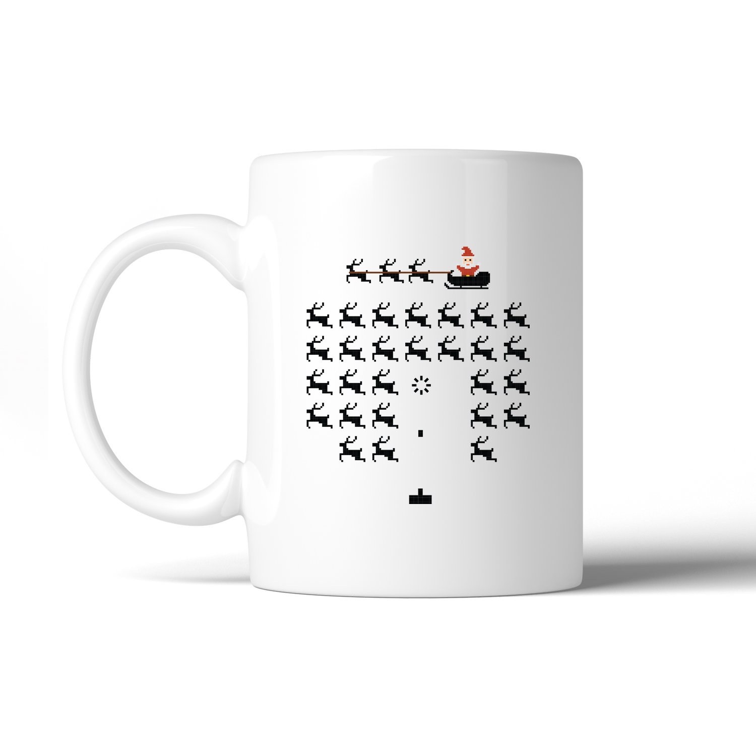The Holiday Aisle® Mccune Pixel Game Santa and Rudolph Coffee Mug | Wayfair