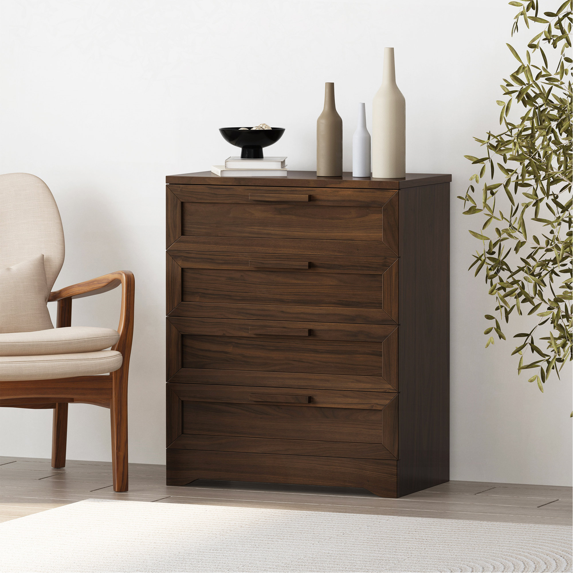 Ophelia & Co. DELANEY 4-Drawer Dresser With Rustic Design And Faux Wood ...