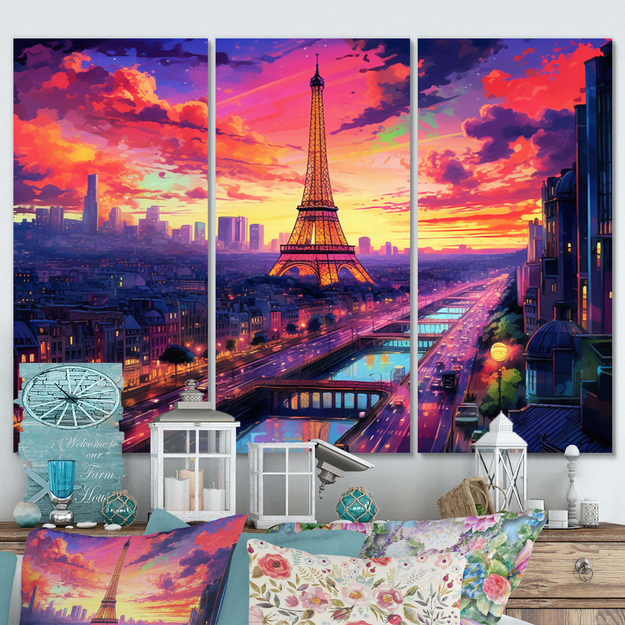 Winston Porter Paris Eiffel Tower Harmony II On Canvas 3 Pieces Print ...