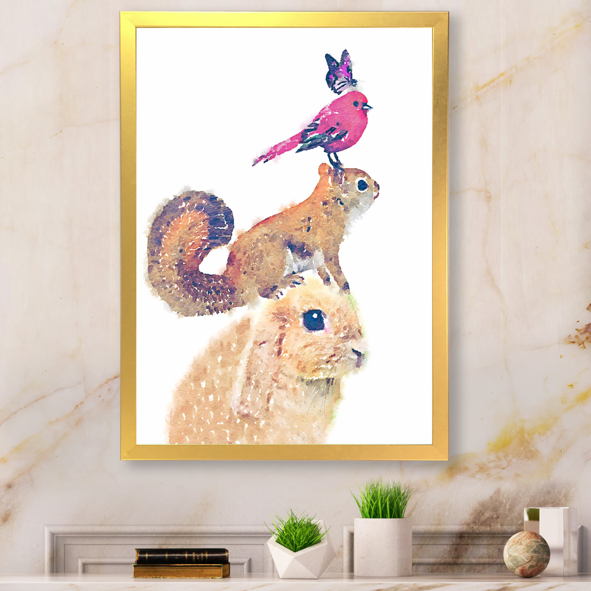 August Grove® Cartoon Rabbit Red Squirrel and Bird - Picture Frame ...
