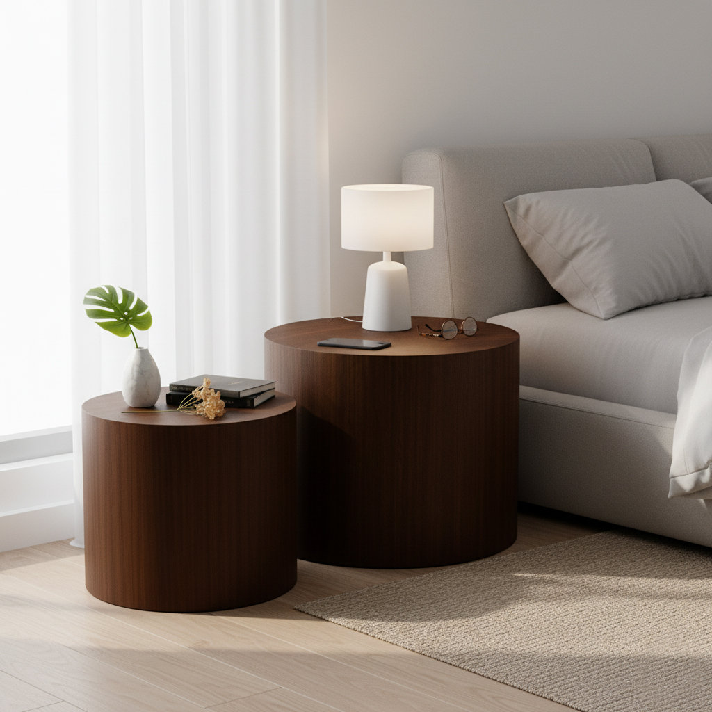 Ebern Designs Wood Nesting Coffee Table Set - Round Solid Wood Accent ...