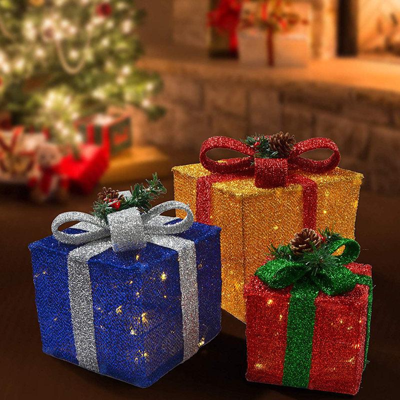 The Holiday Aisle® 3 Piece Lighted Gift Box Set & Reviews | Wayfair