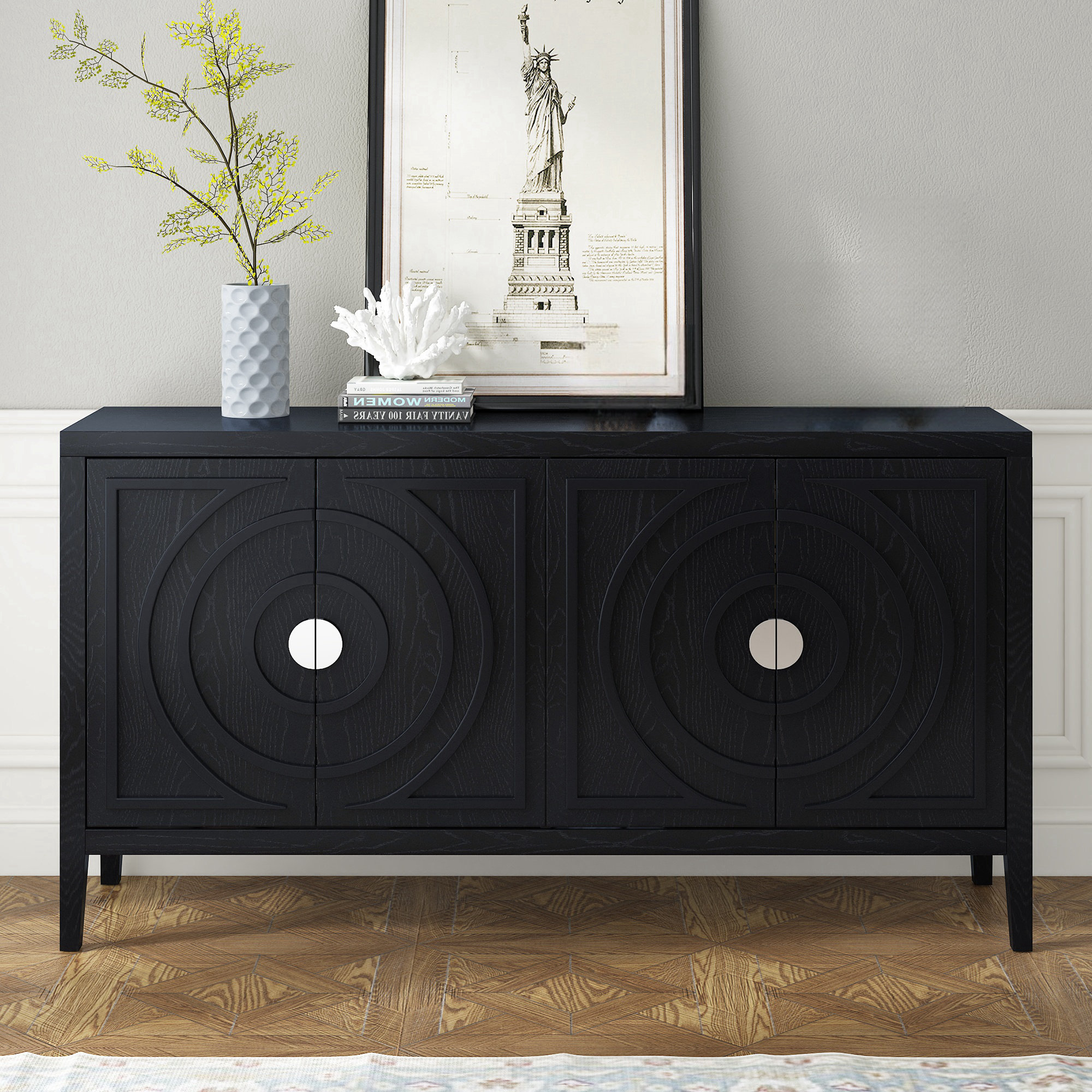 Winston Porter Danielee 60"WSideboard door with Circular Groove Design ...