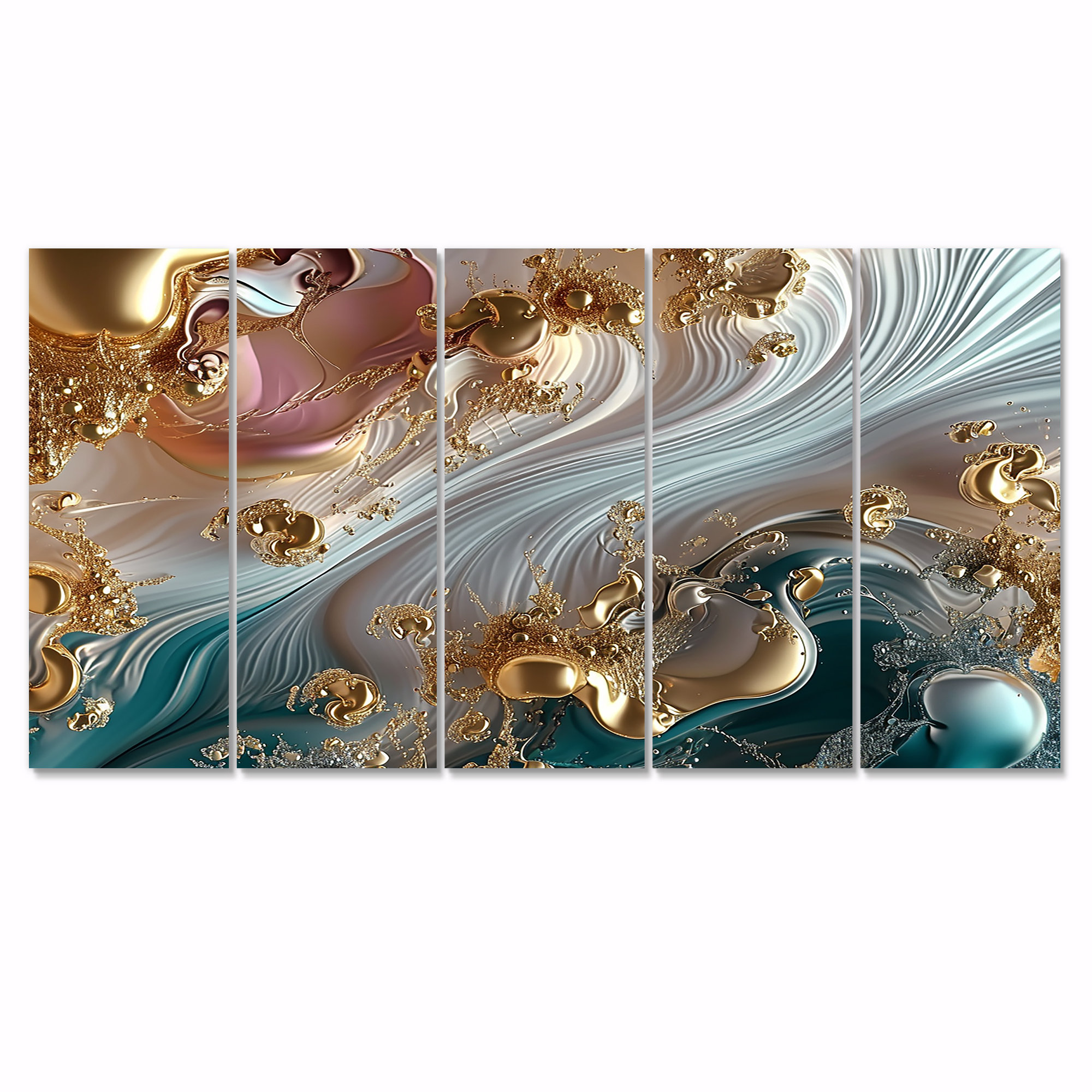 Mercer41 Liquid Streams Sunset Pink Turquoise Gold - Abstract Modern ...