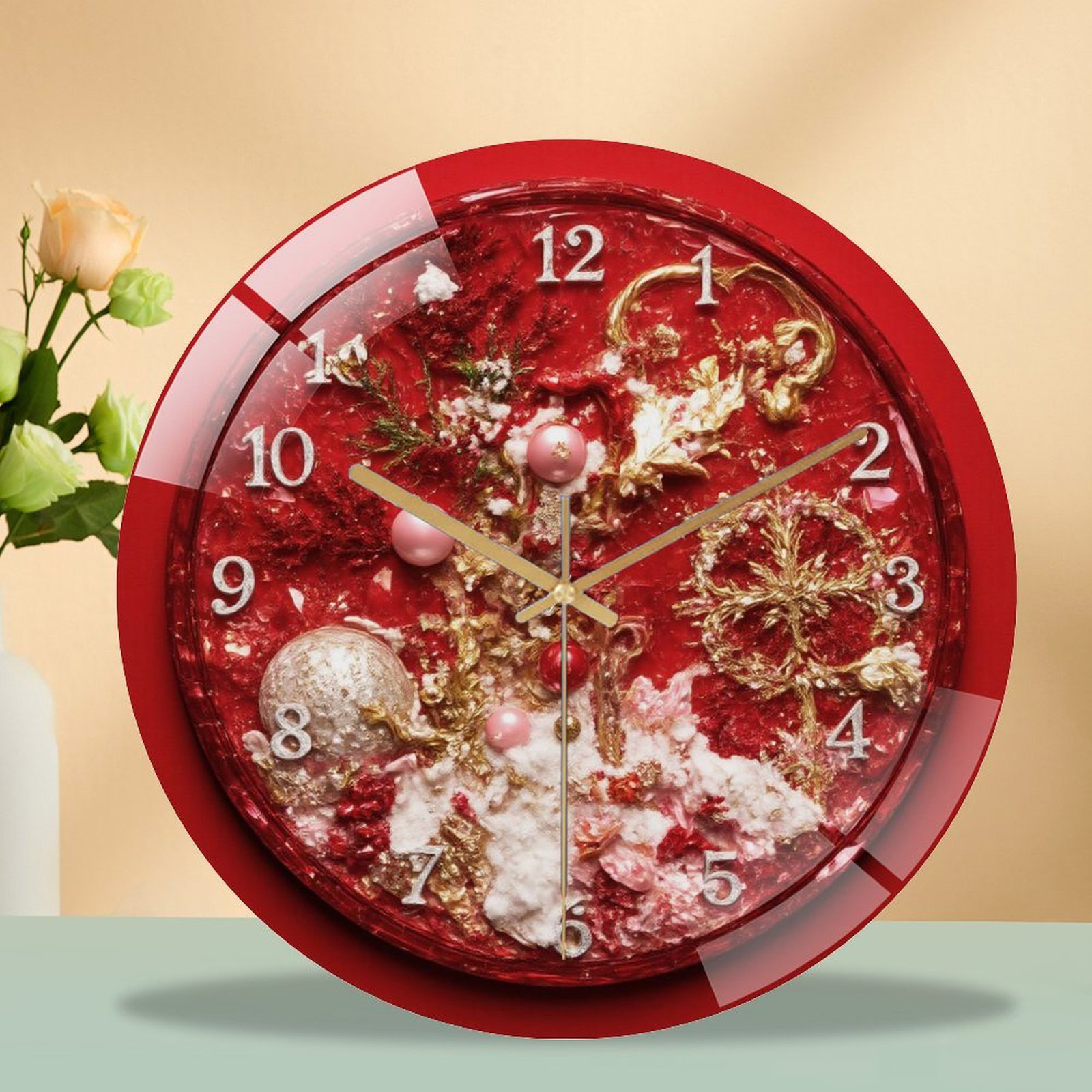 House of Hampton® Christmas-Clock-Face-With-Decor Art - 12'' Modern ...