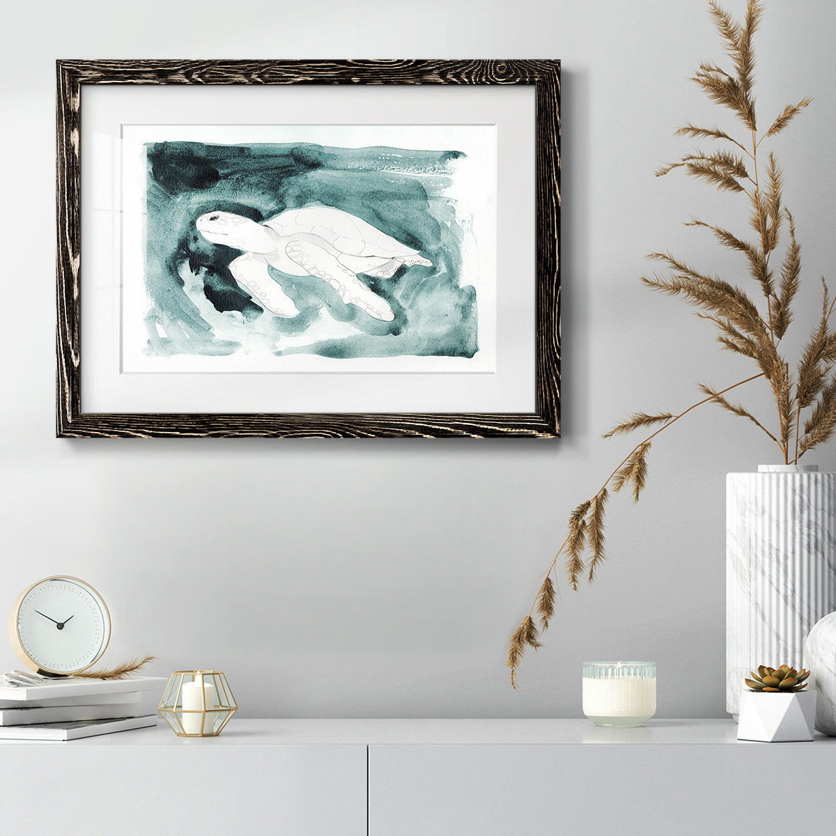 Bay Isle Home™ Sea Turtle Searching II- Rustic Framed Framed Print w ...