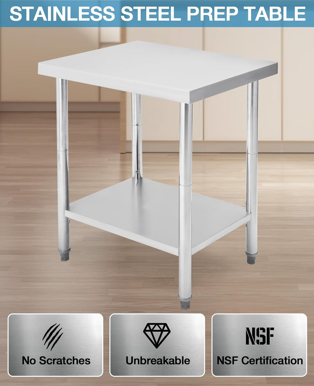 Wrought Studio™ Stainless Steel Work Table, Commercial Kitchen Prep ...