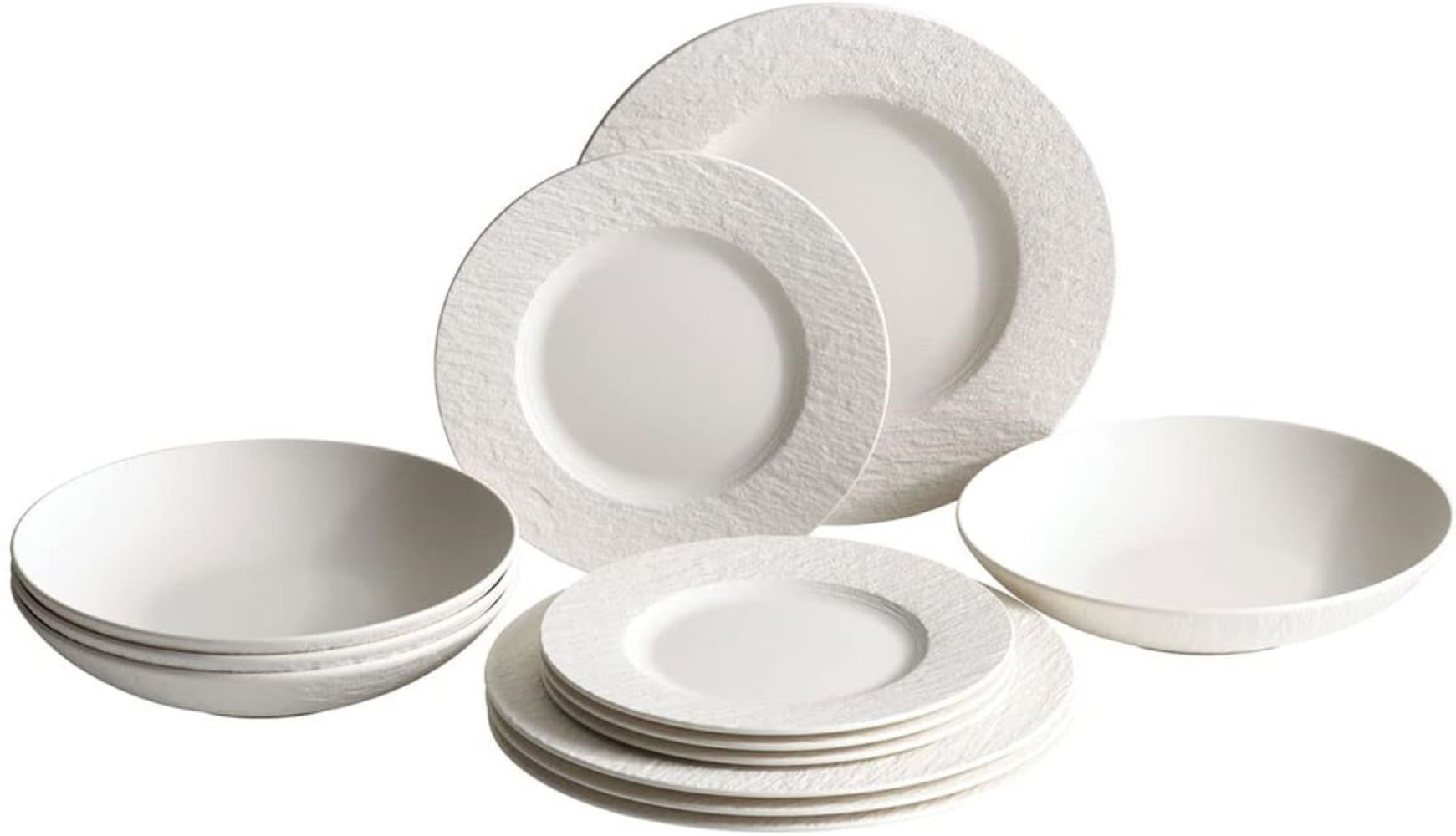 Villeroy & Boch Manufacture Rock Blanc 12-Piece Dinnerware Set, Service ...