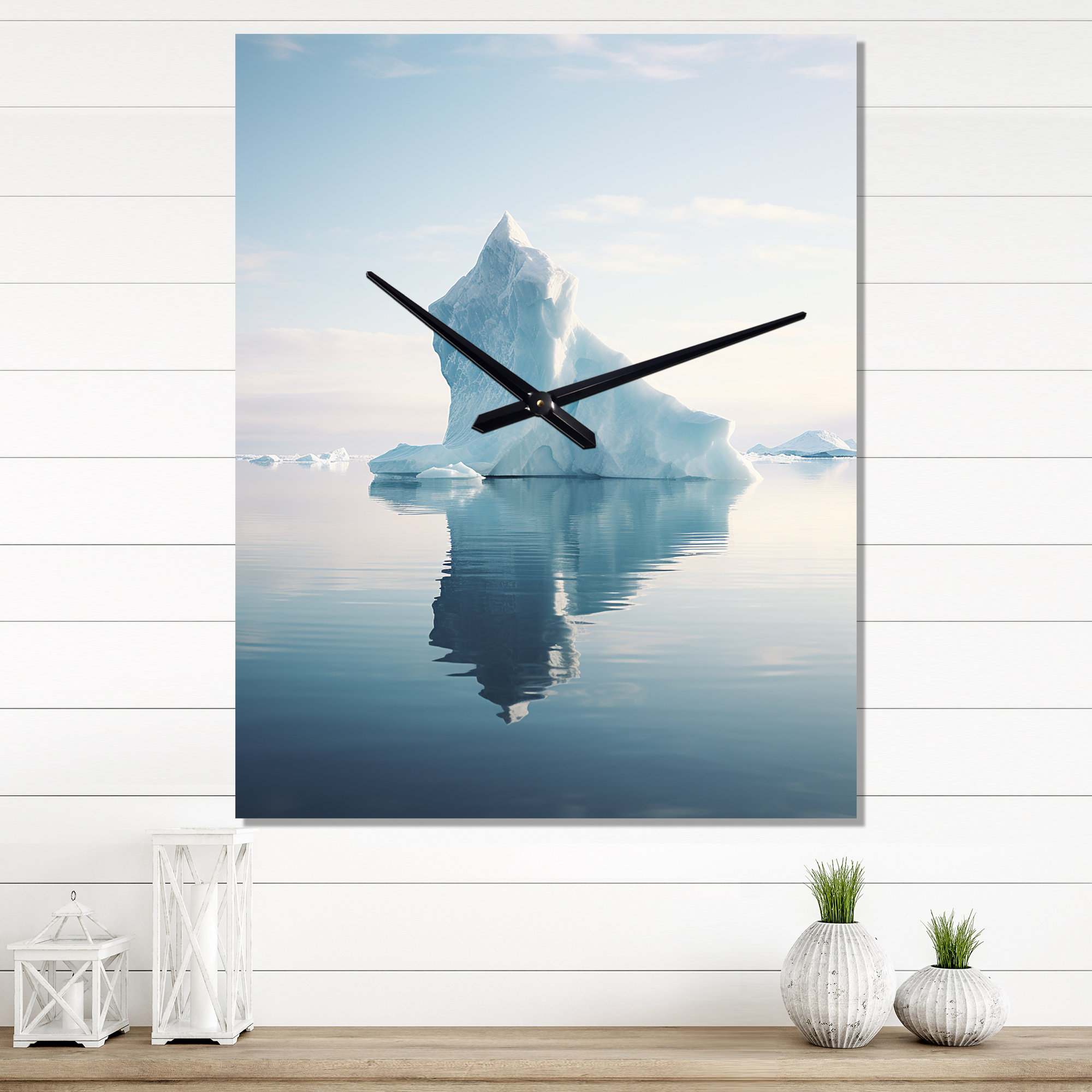 Design Art White Teal Iceberg Sublime Reflections - Nautical & Beach Very Large Wall Clocks ...