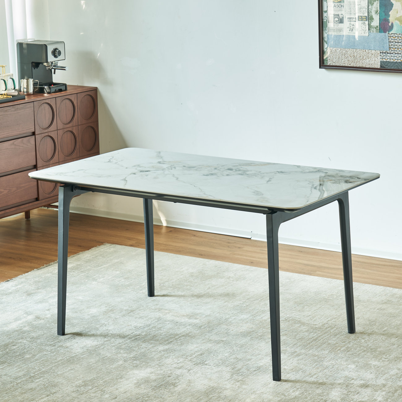 Wrought Studio™ Glossy Rock Table With Black Legs,Sintered Stone Dining ...