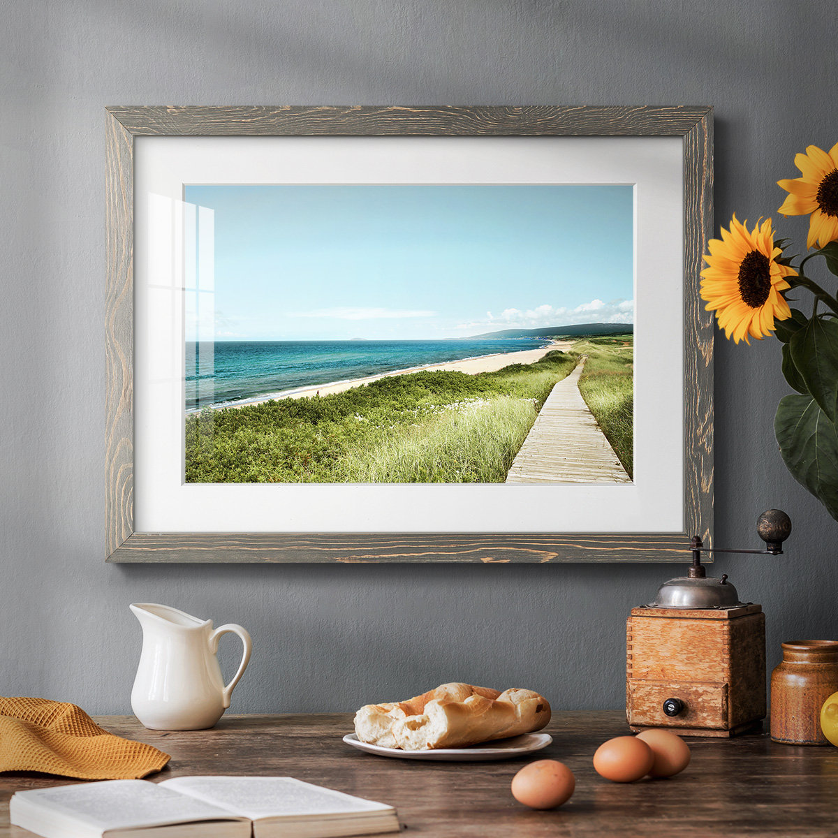 Highland Dunes Iverness Beach Boardwalk- Rustic Framed Framed Print w ...