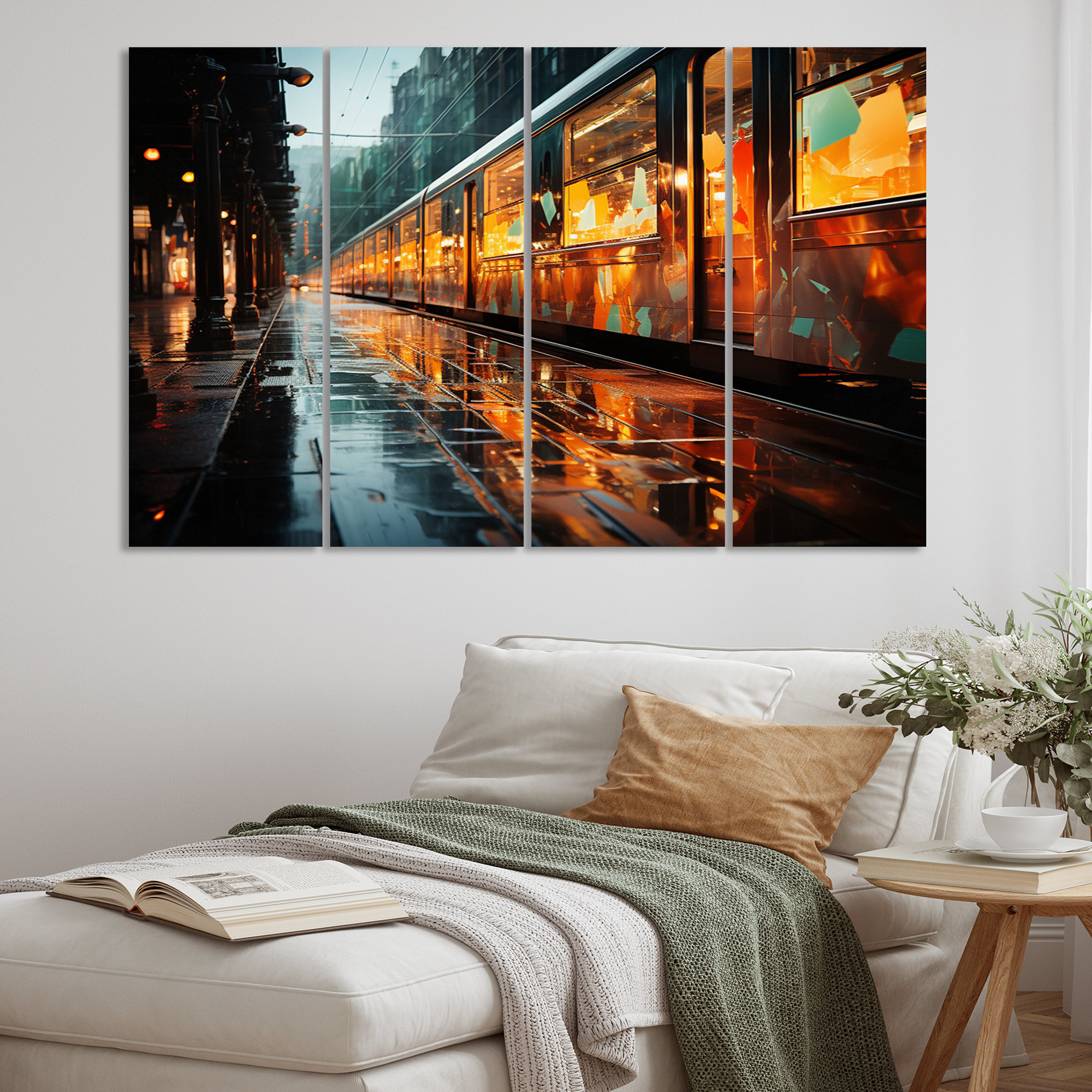 17 Stories Abstracted Train Reflections I On Canvas 4 Pieces Print ...