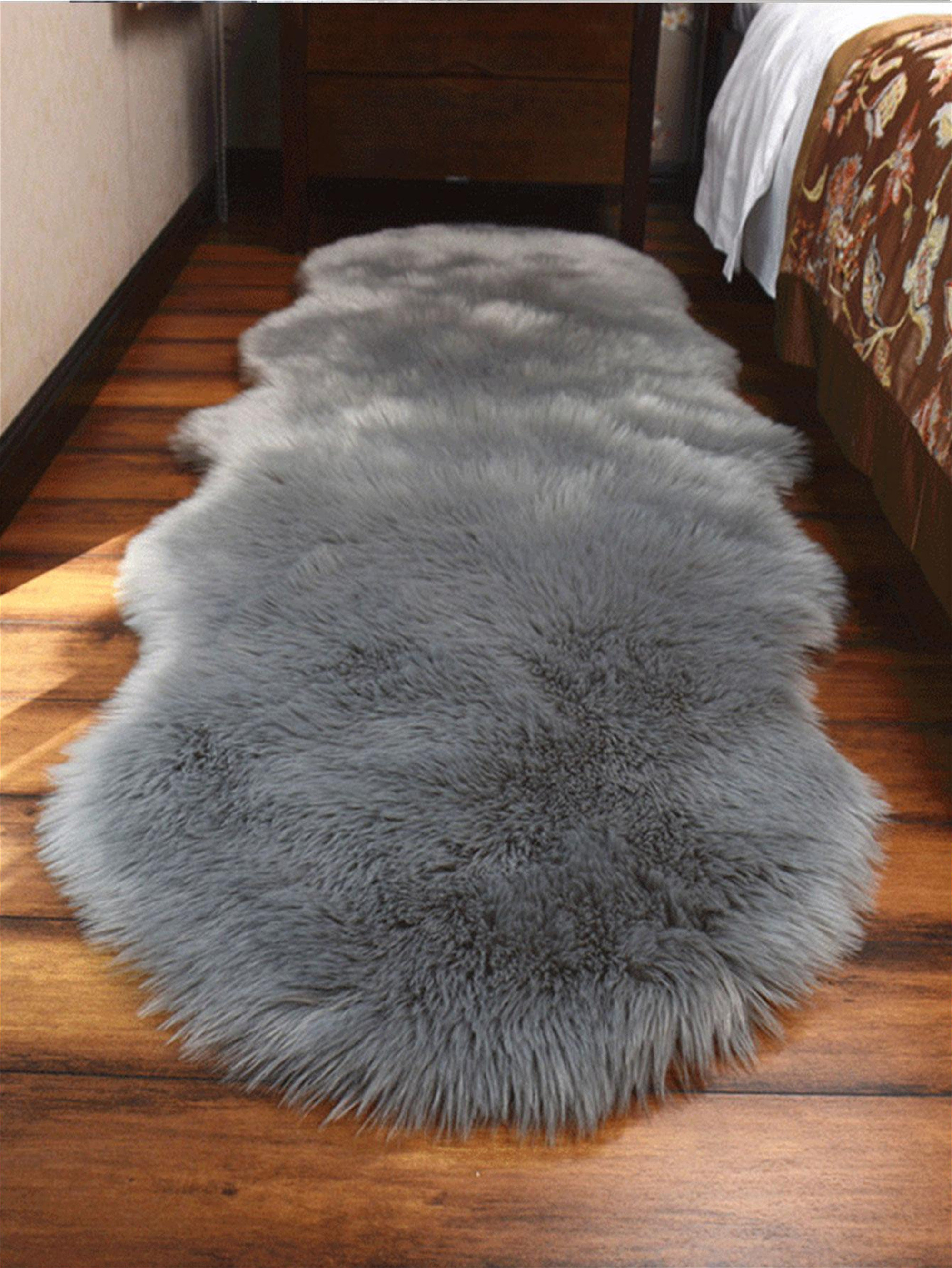Bungalow Rose Soft Faux Fur Fluffy Area Rug - Foldable Washable Floor ...