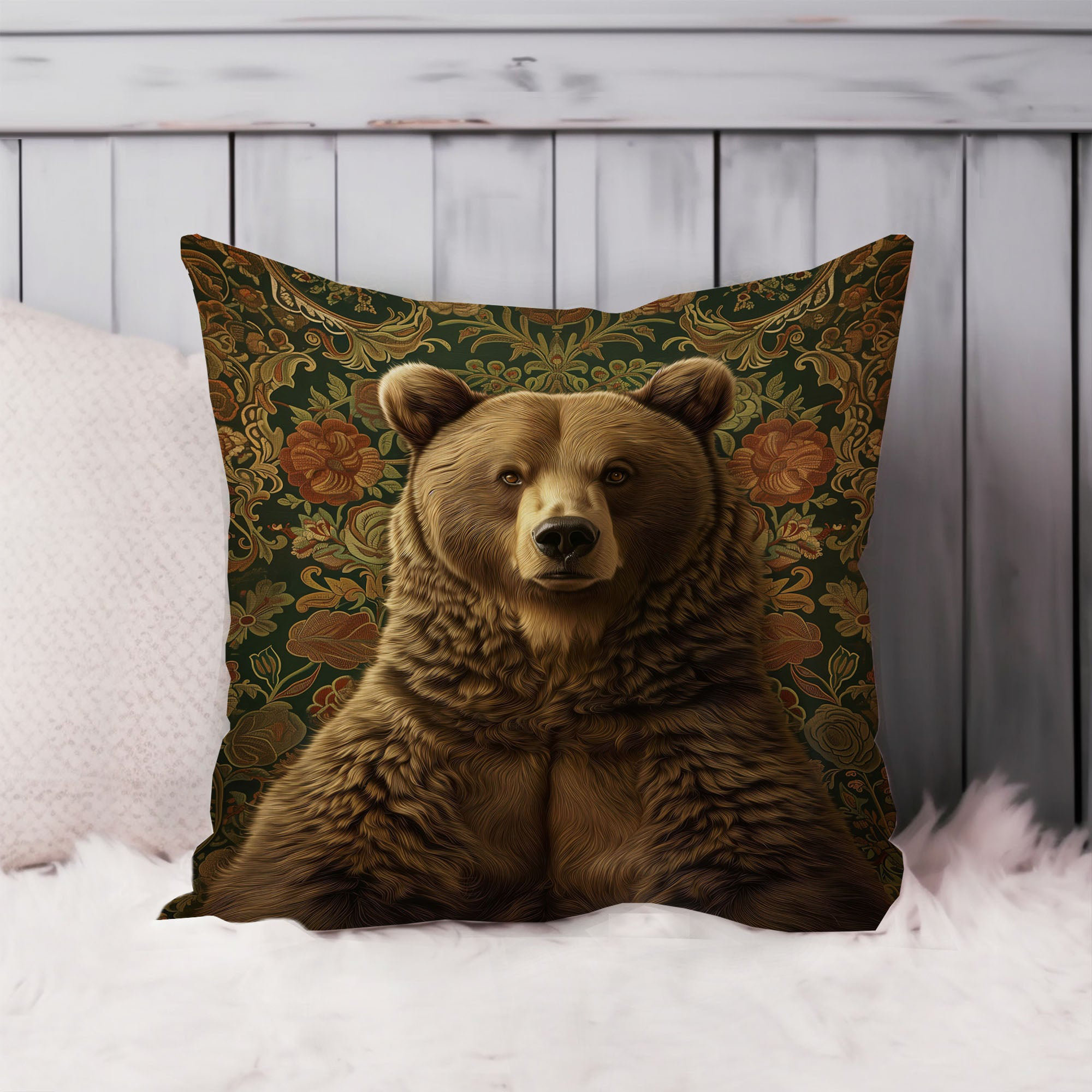 Ethan Taylor Animals William Morris Bear IV Cottage Throw Pillow Cover ...