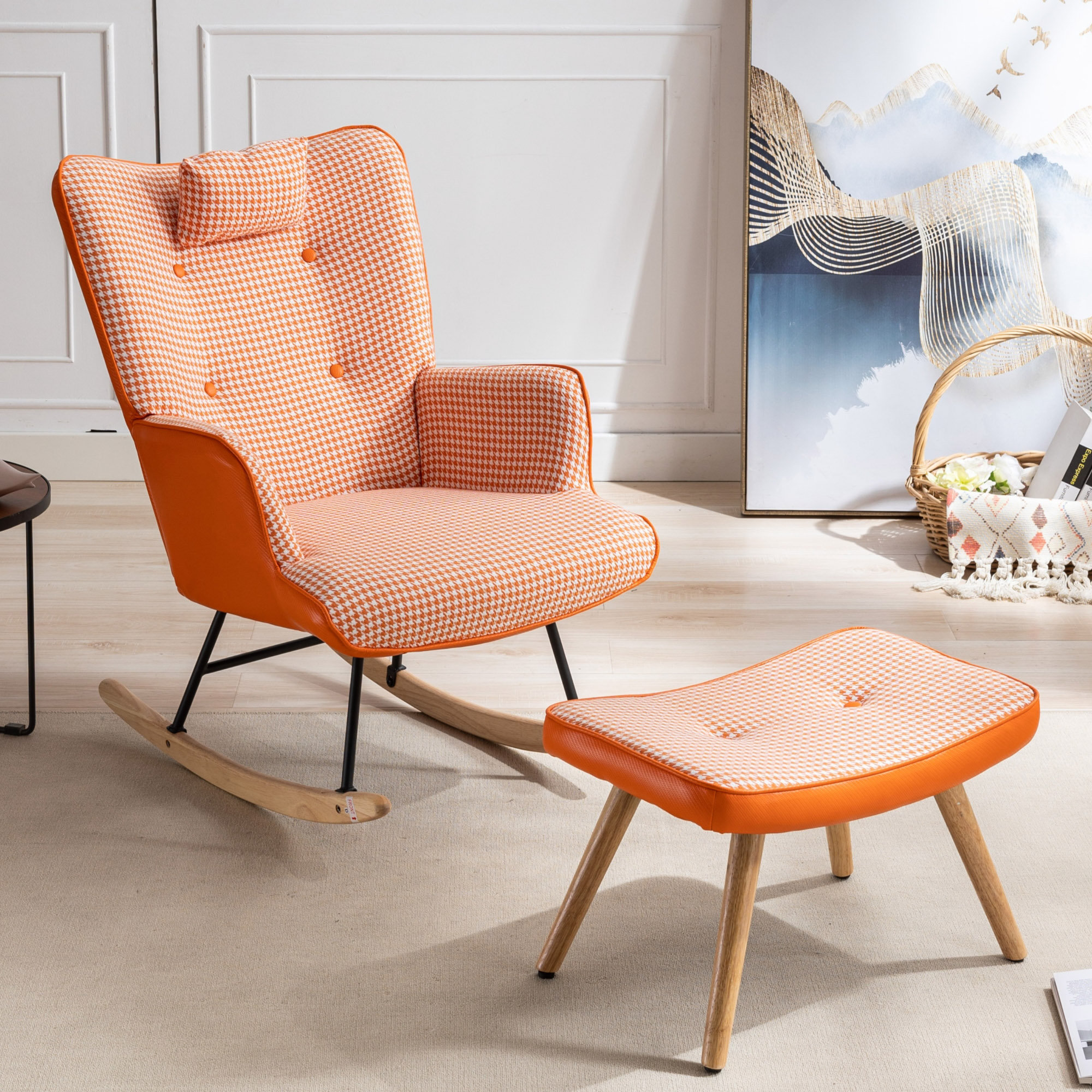 George Oliver Comfy Wingback Glider Rocker With Safe Solid Wood Base ...