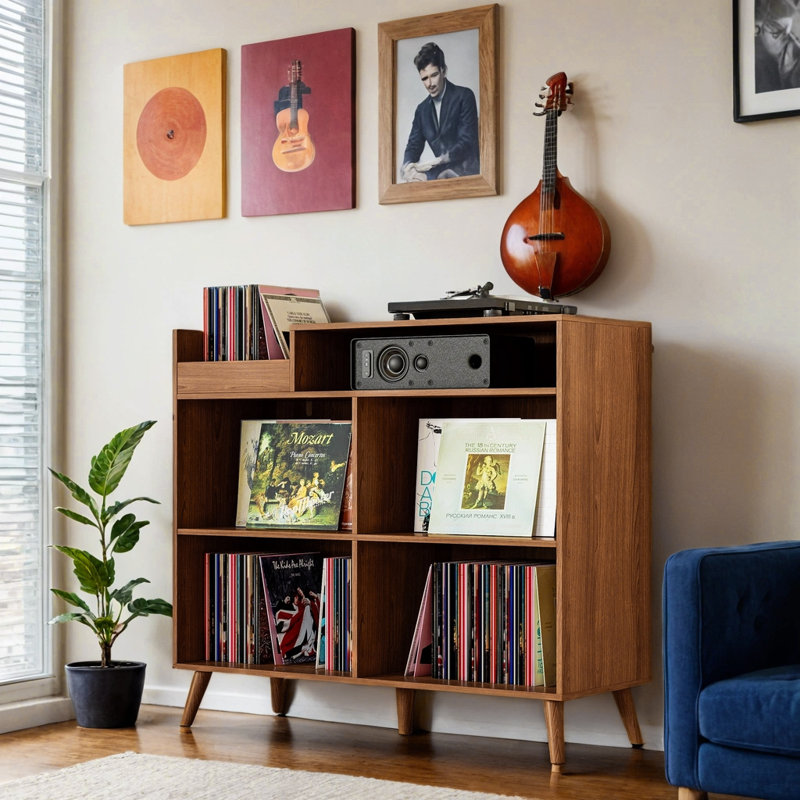 George Oliver 3 Tier Large Record Player Stand With Power Outlet, Vinyl ...