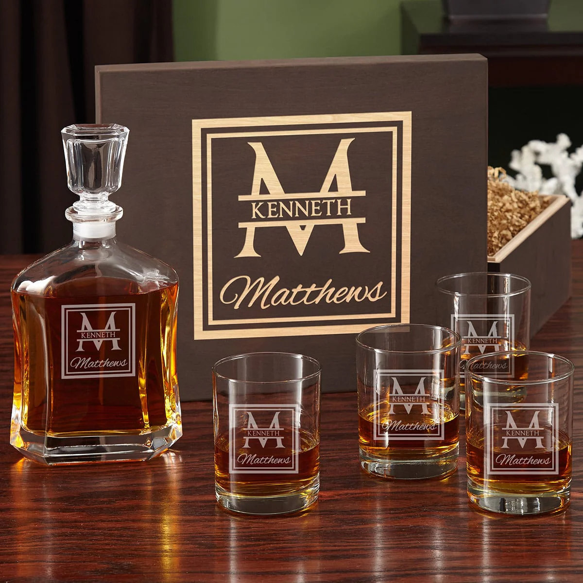 Home Wet Bar Decanter Set With Handcrafted Wooden Gift Box | Wayfair