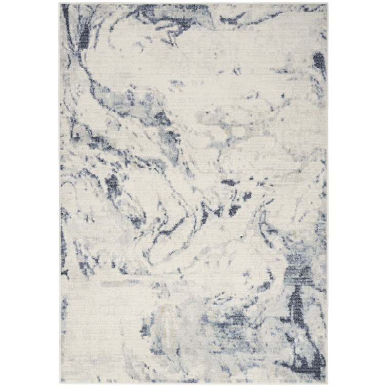 Wrought Studio™ Motion 5'3" x 7' Ivory Blue Modern Indoor Rug | Wayfair