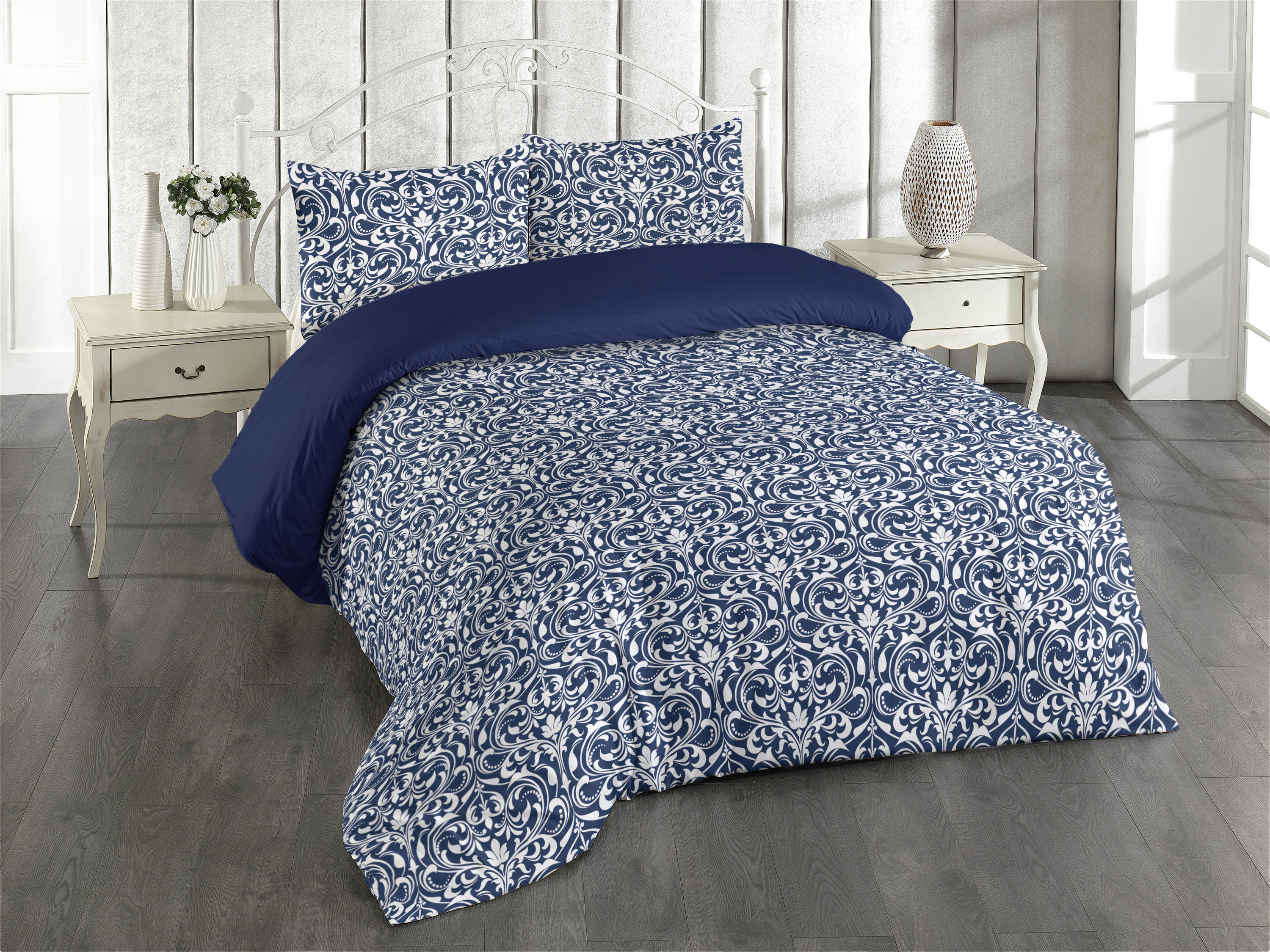 Ambesonne Floral Design Duvet Cover Set Flower Pattern Damask Cobalt ...