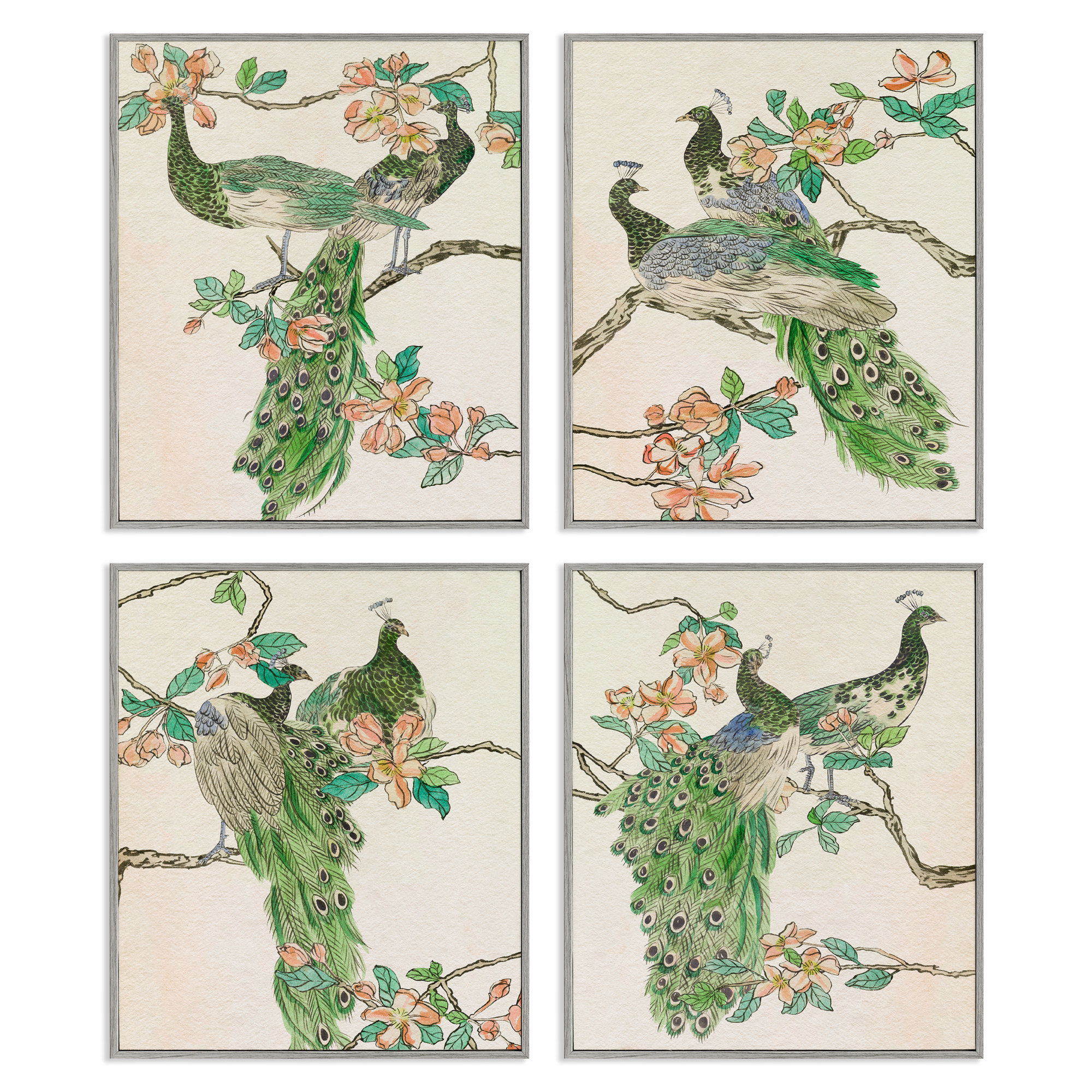 Winston Porter Traditional Peacocks on Branches 4 PC Giclee Art Set by ...