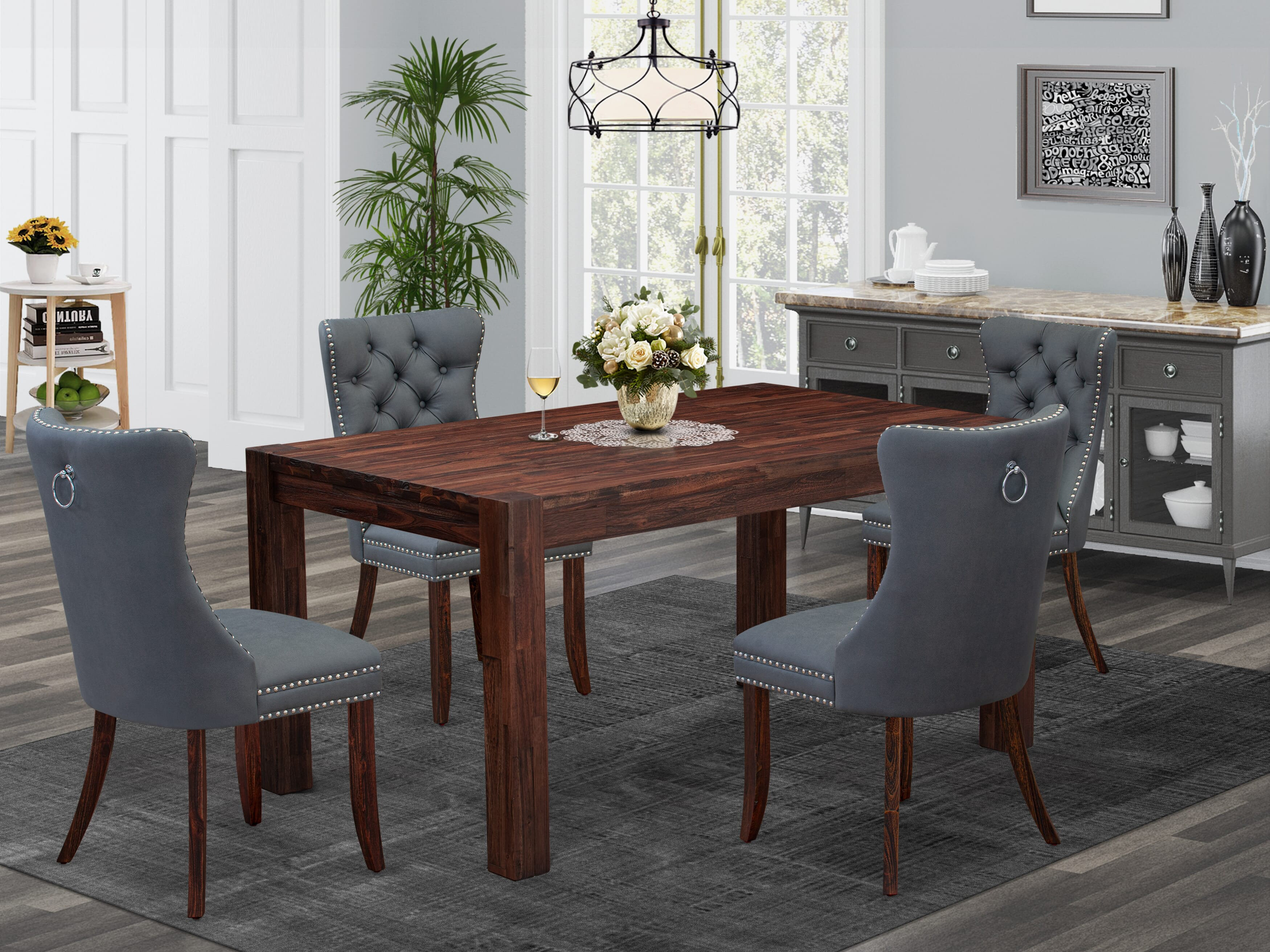 Red Barrel Studio® 5 Pc Dining Set - Rectangle Rustic Wood Kitchen ...