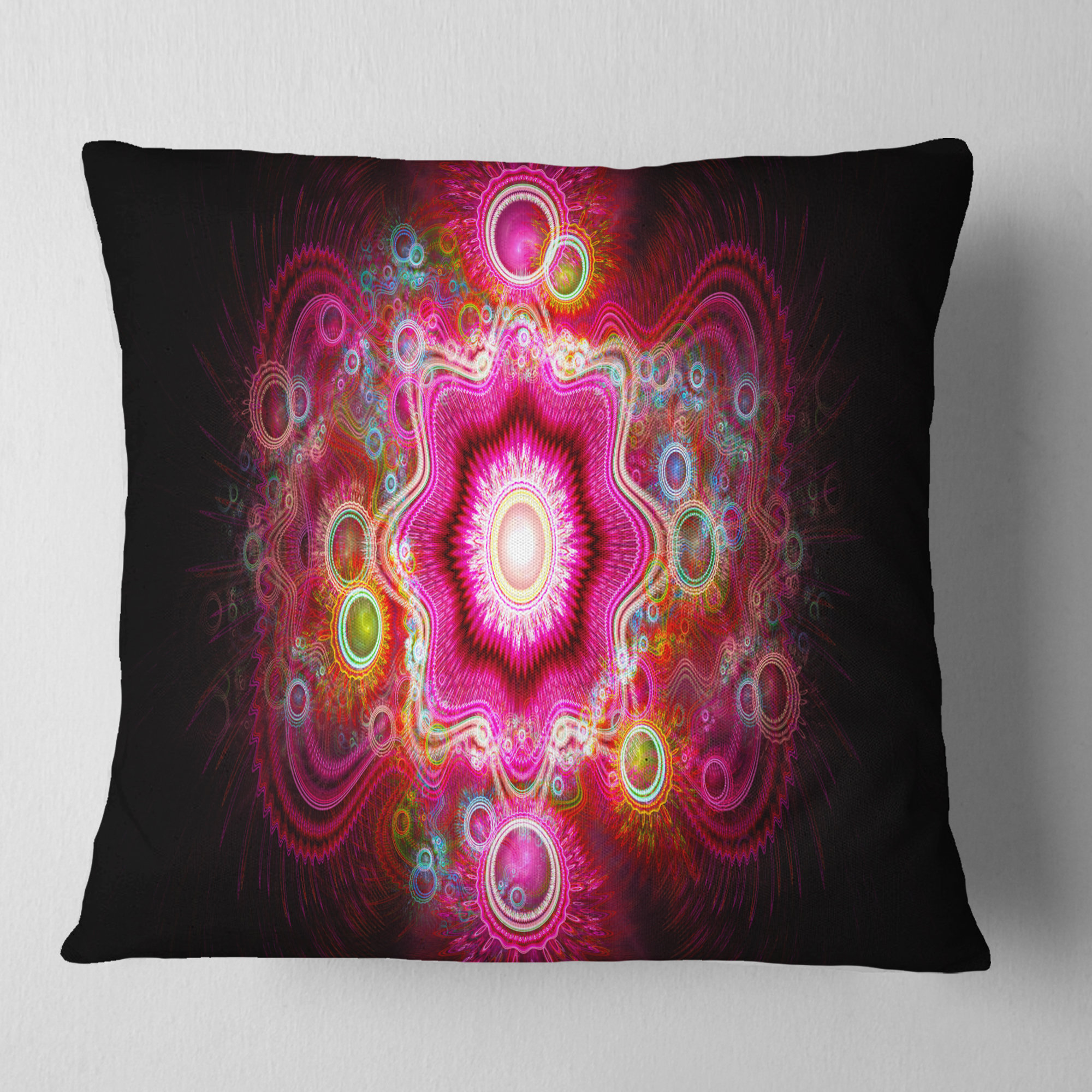 Design Art Bright Pink Fractal Flower - Abstract Printed Pillow | Wayfair