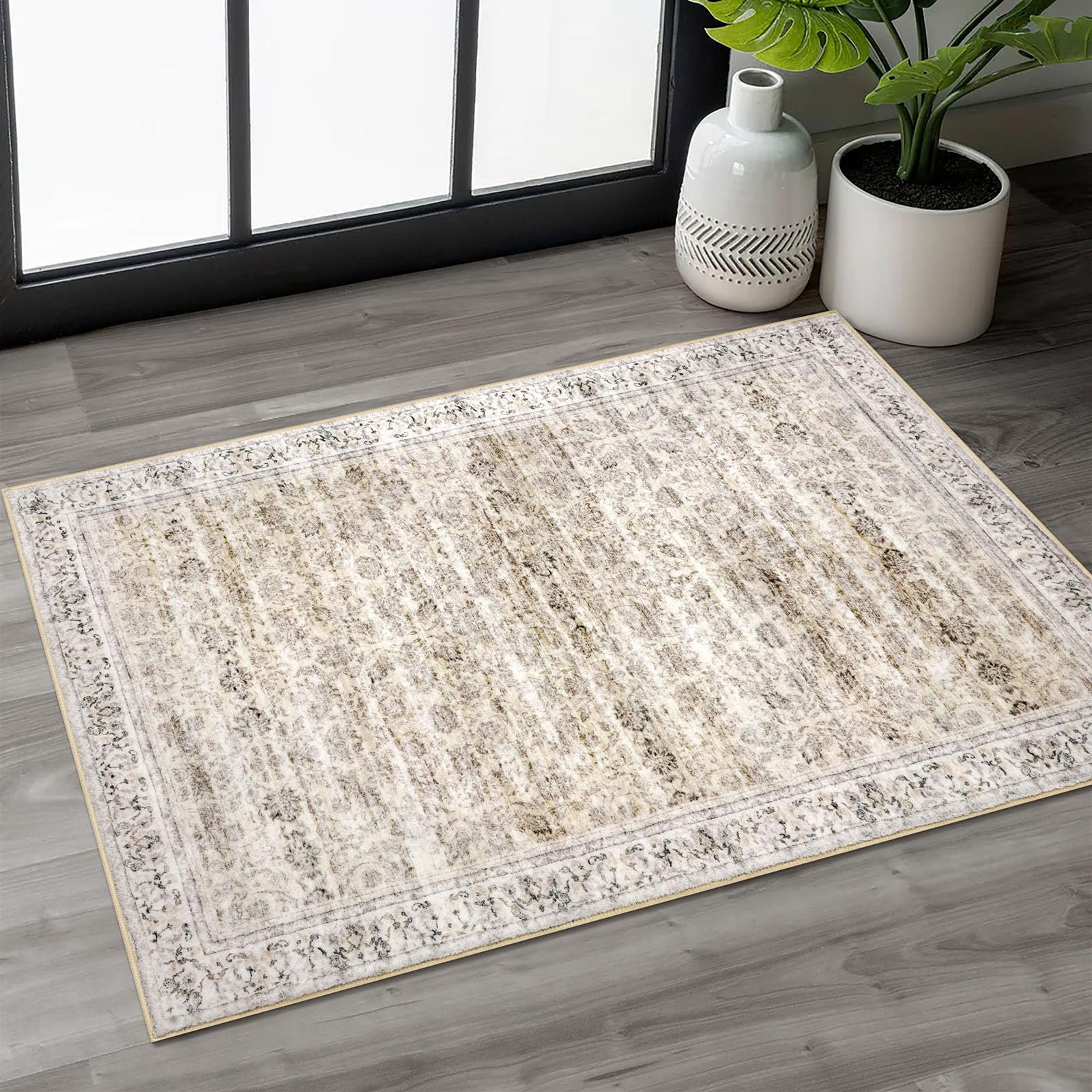 Bungalow Rose 2X3 Beige Yellow Washable Rug Soft Area Rug For Entryway ...
