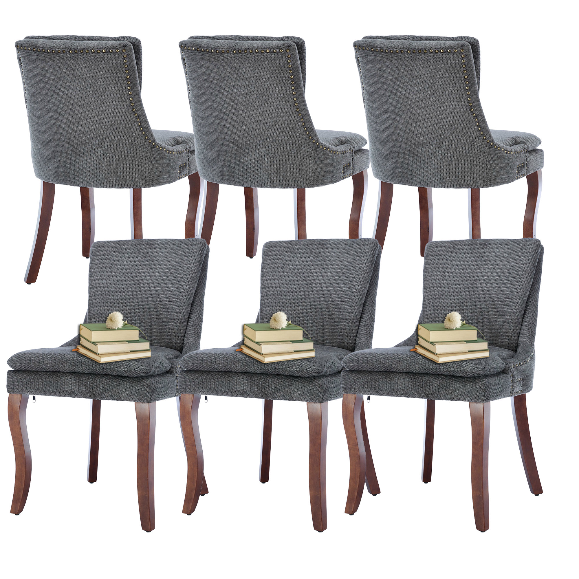 Canora Grey Double-Layer Cushioned Upholstered Dining Chairs(Set of 6 ...