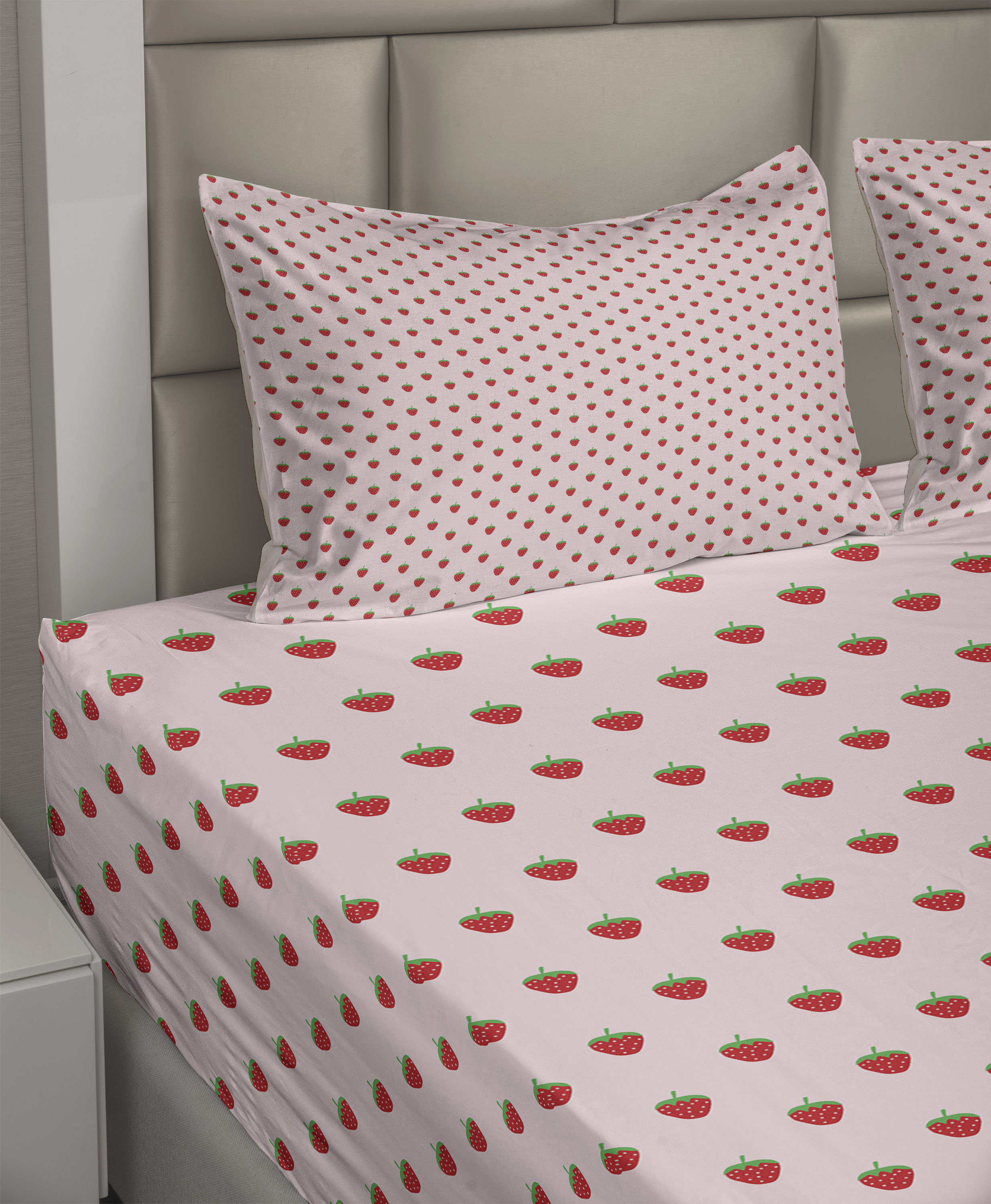 Ambesonne Strawberry Sheet Set Repeating Berry Fruits Dark Pink and ...