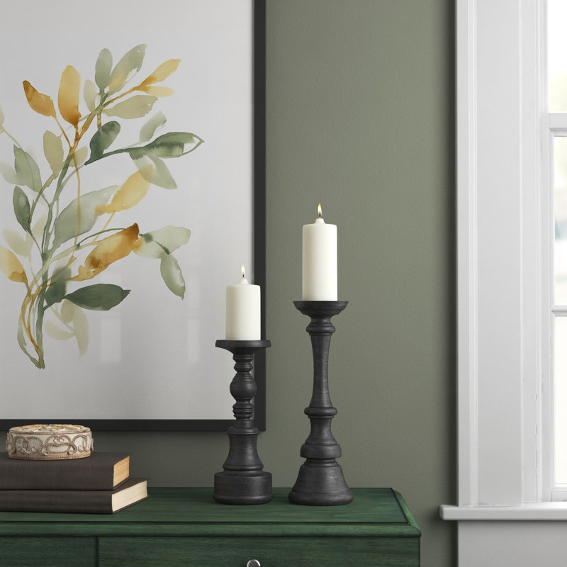 Alcott Hill® 2 Piece Dark Charcoal Gray Manufactured Wood Candlestick ...