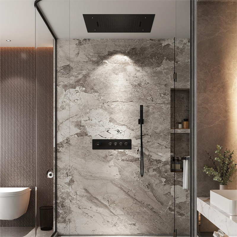 CASAINC 31" L x 24" W 4-Function Flush Mounted Thermostatic Shower ...