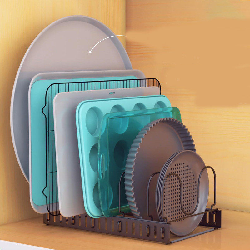 Latitude Run® Adjustable Bakeware Pots and Pans Organizer Under Cabinet ...