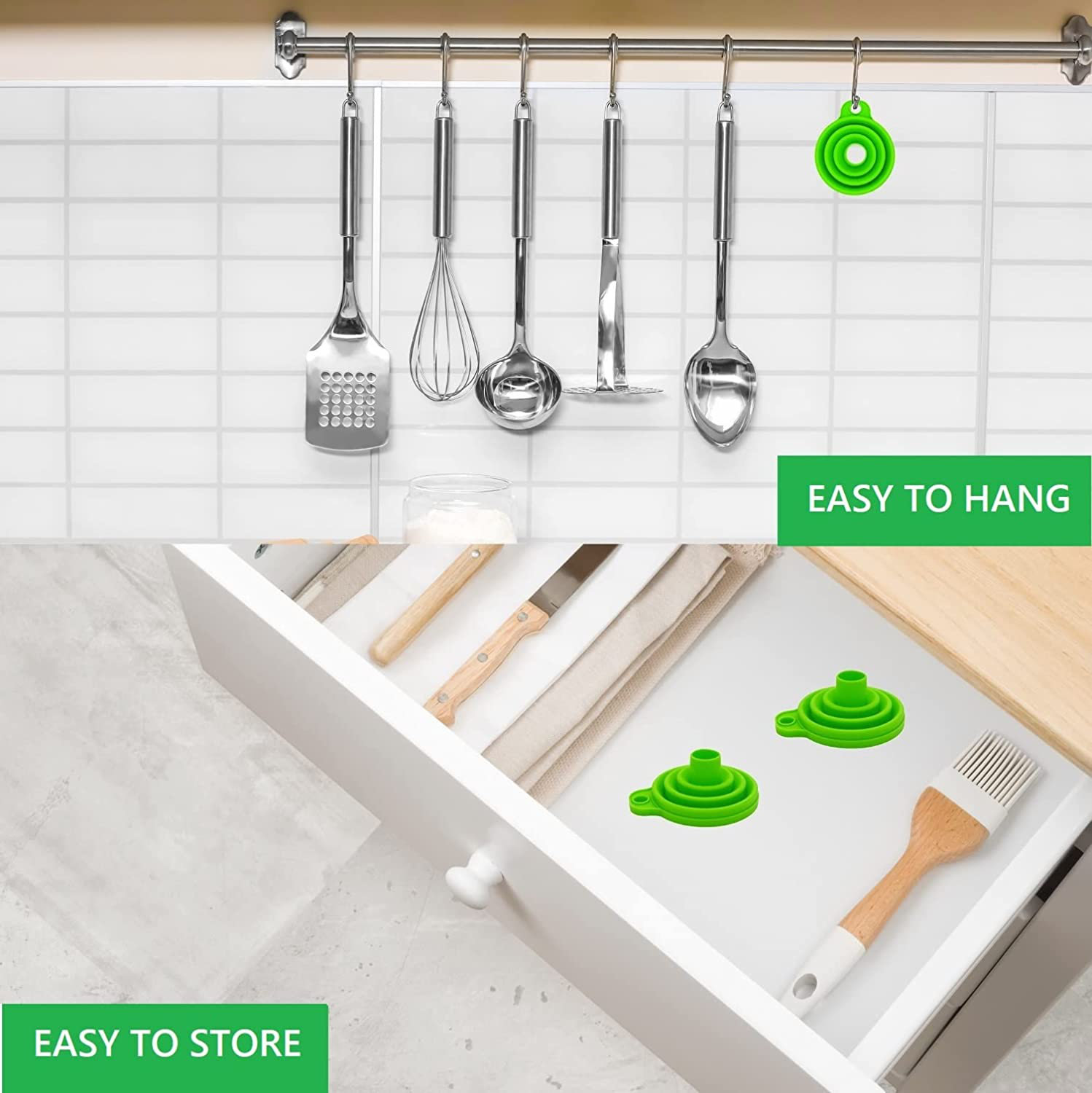 CELECTIGO 2 - Piece Silicone Collapsible Funnel,Foldable Kitchen Funnel ...