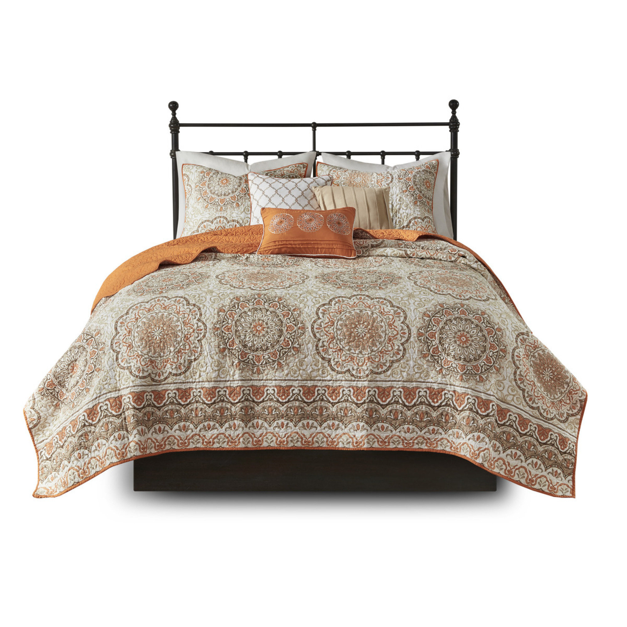 Xylbina Piece Reversible Orange Quilt Set With Throw Pillows - Full ...