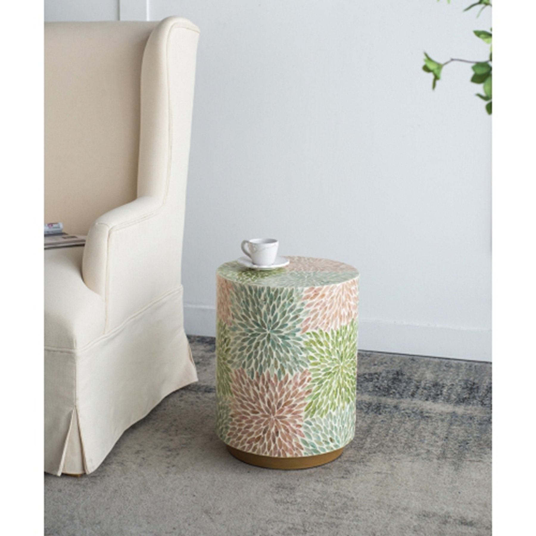 Dovecove Cylindrical Garden Stool, Capiz Side Table - Wayfair Canada