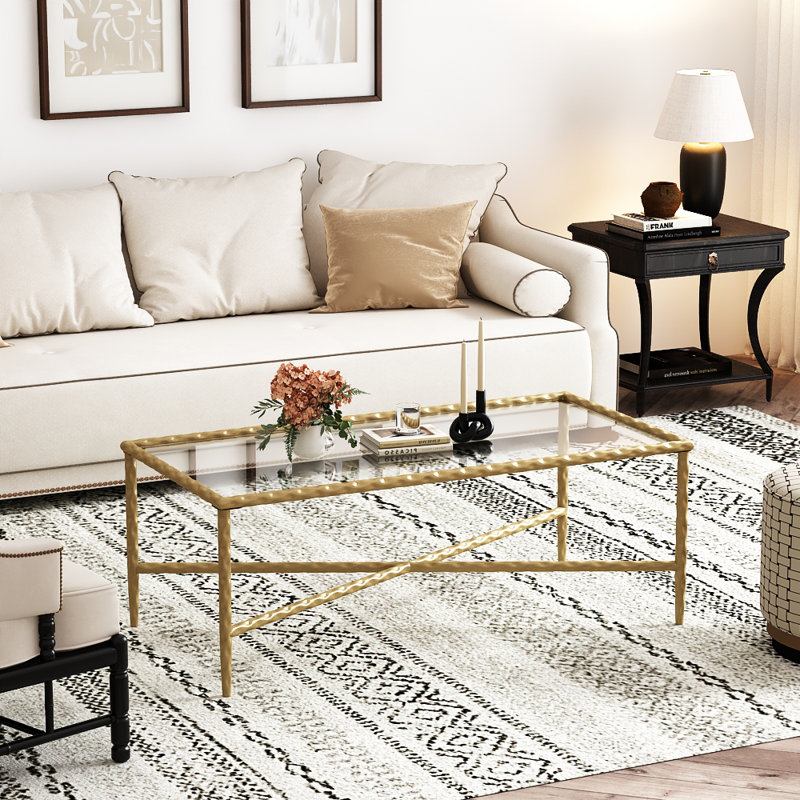 Mercer41 Kyea Glass Top Coffee Table with Metal Frame Legs - Wayfair Canada