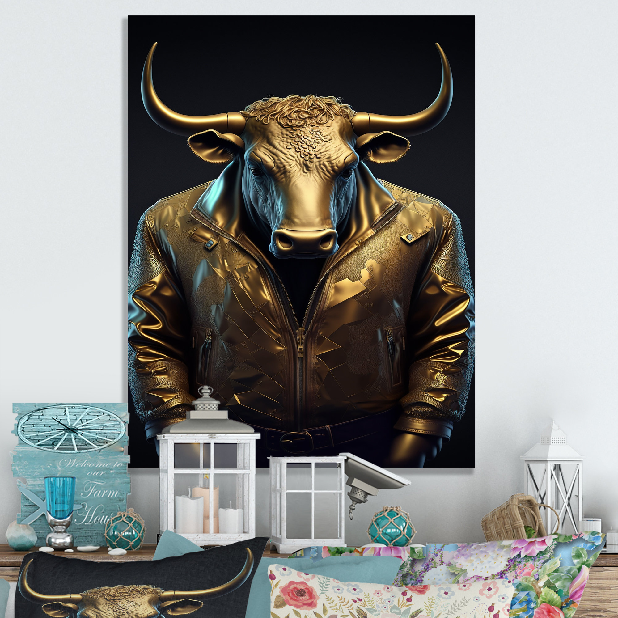 Trinx Kassiah Trading Bull with Golden Jacket II - Print on Canvas ...