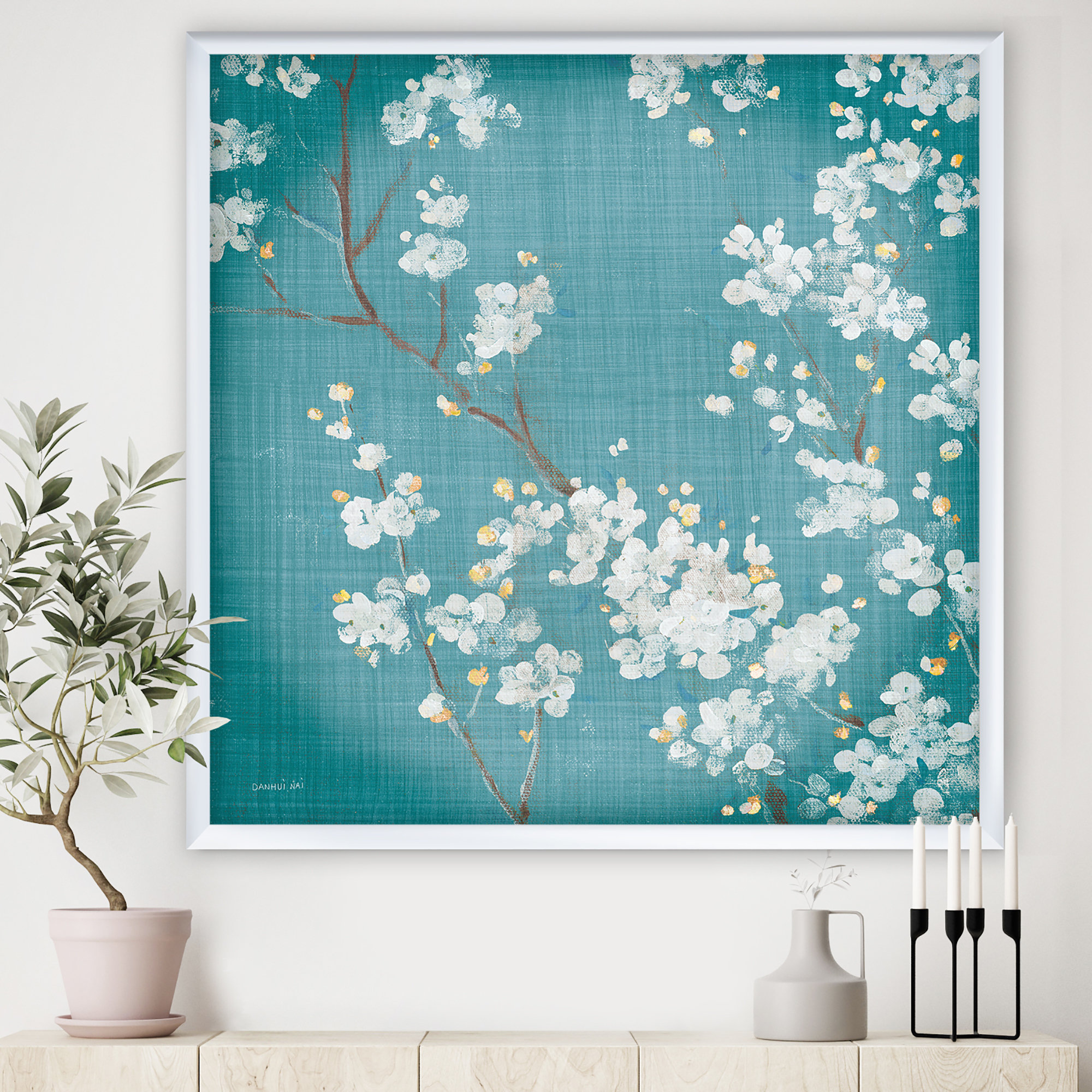 East Urban Home 'Blue Cherry Blossoms I' - Picture Frame Print on ...