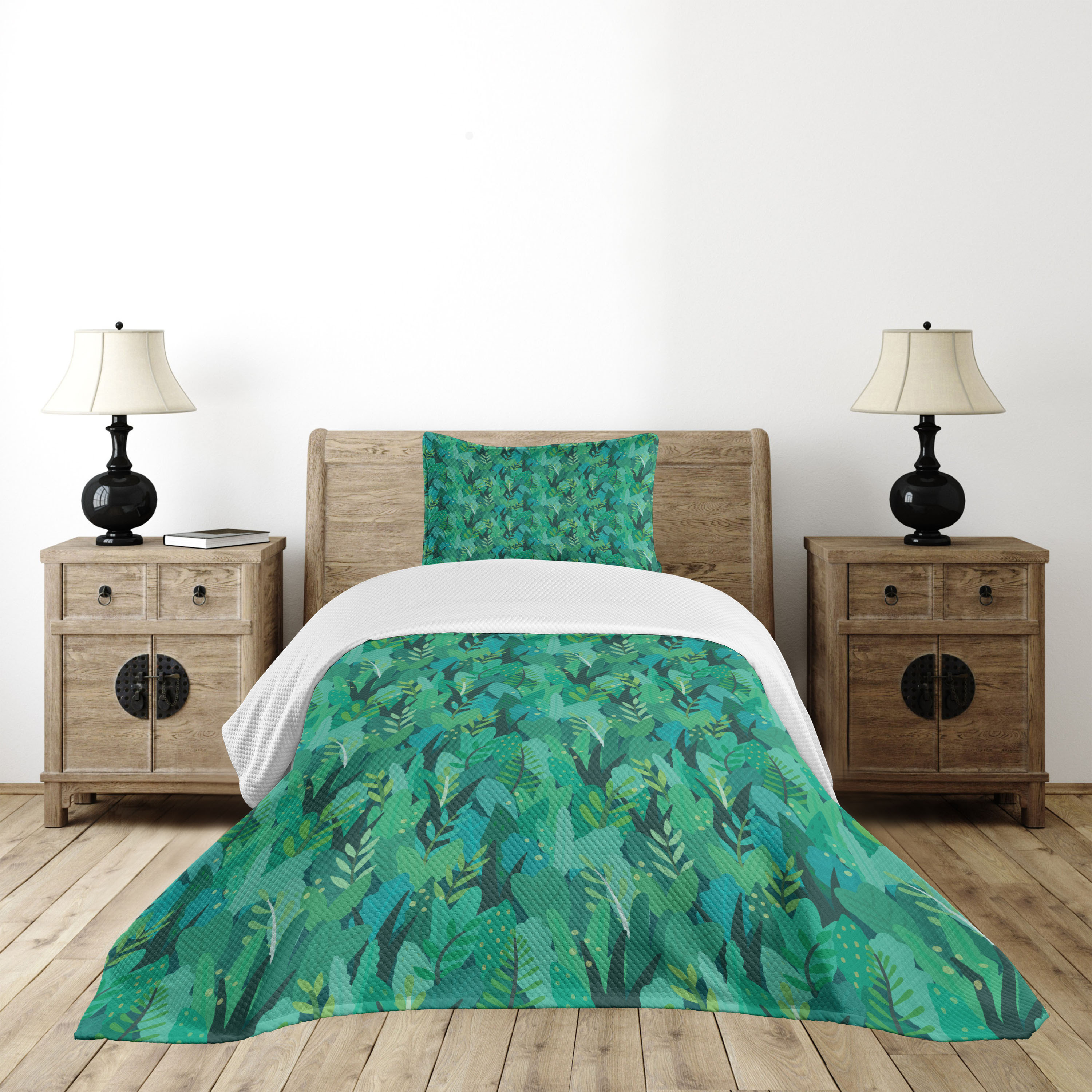 Ambesonne Botanical Bedspread Set Continued Forest Bushes Green and ...