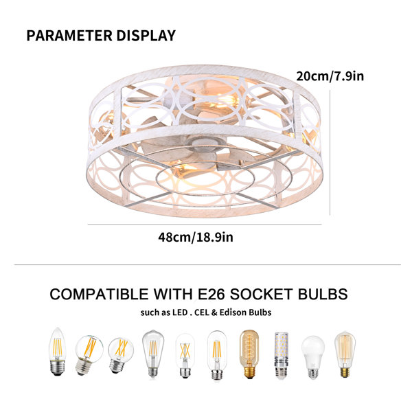 Gracie Oaks Zailey 18.9'' Farmhouse Caged Ceiling Fan with Light Kit ...