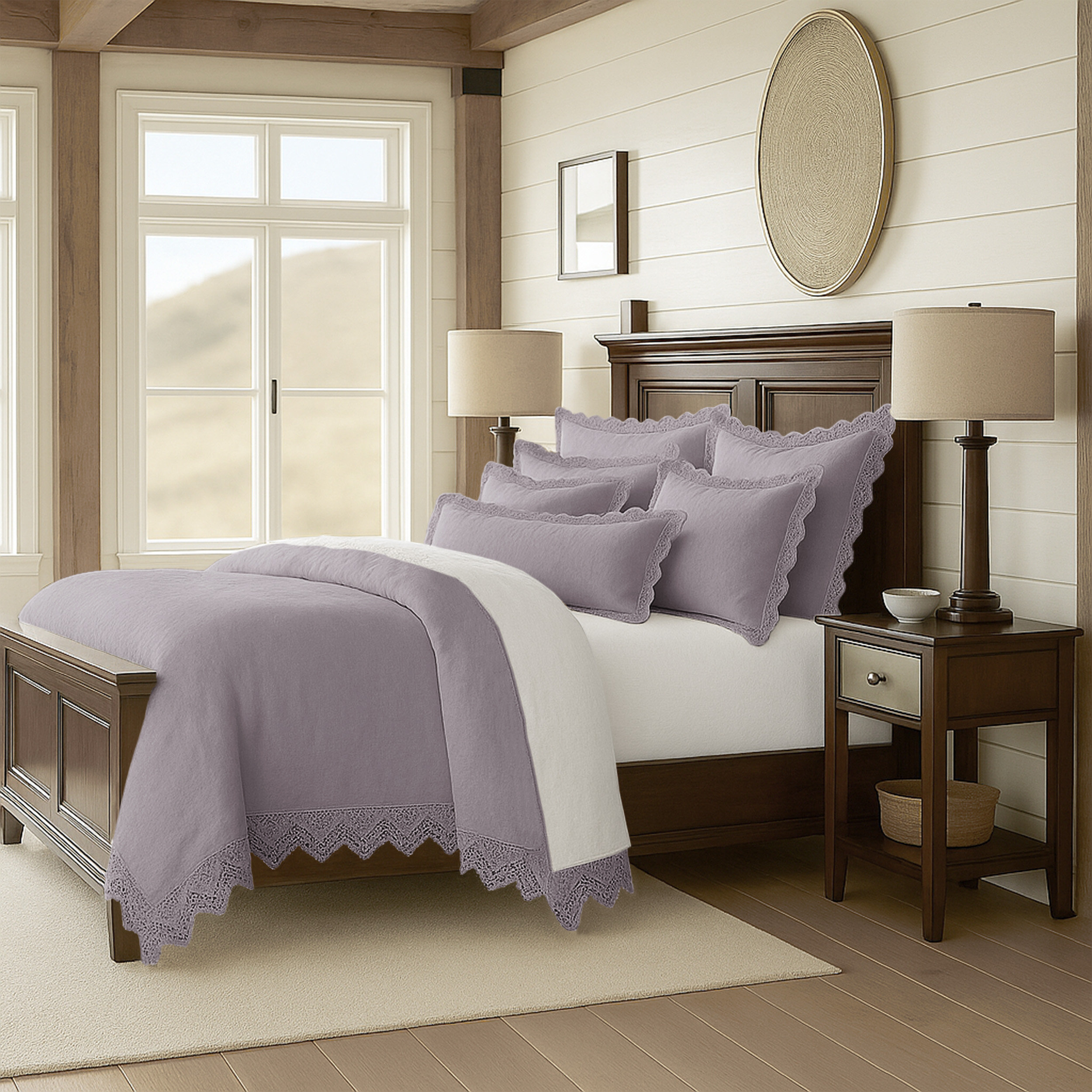 6ix Tailors Fine Linens Elsie Lace Lilac Cotton Comforter Set 6 Pieces ...