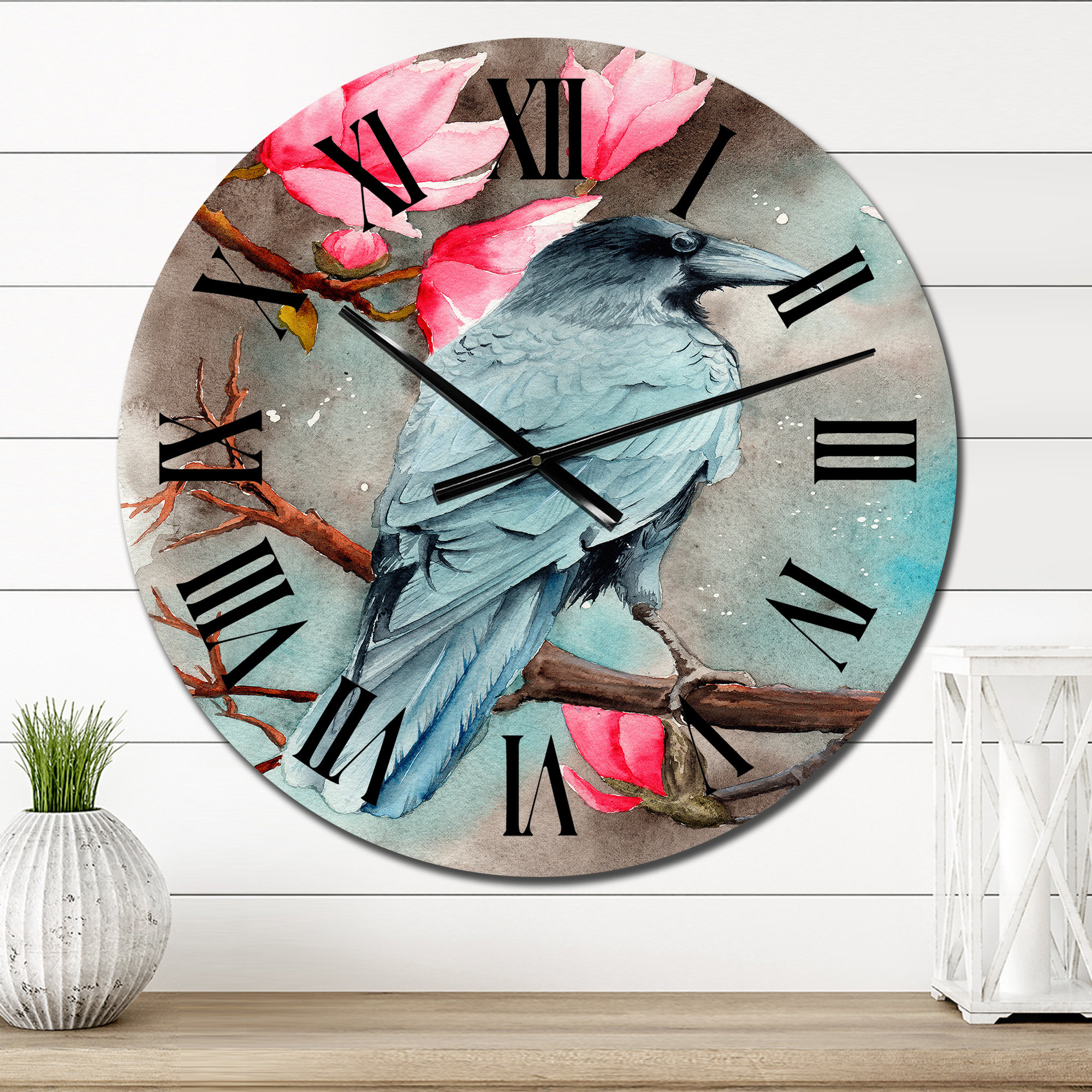 East Urban Home A Raven on The Magnolia Branches with Flowers ...