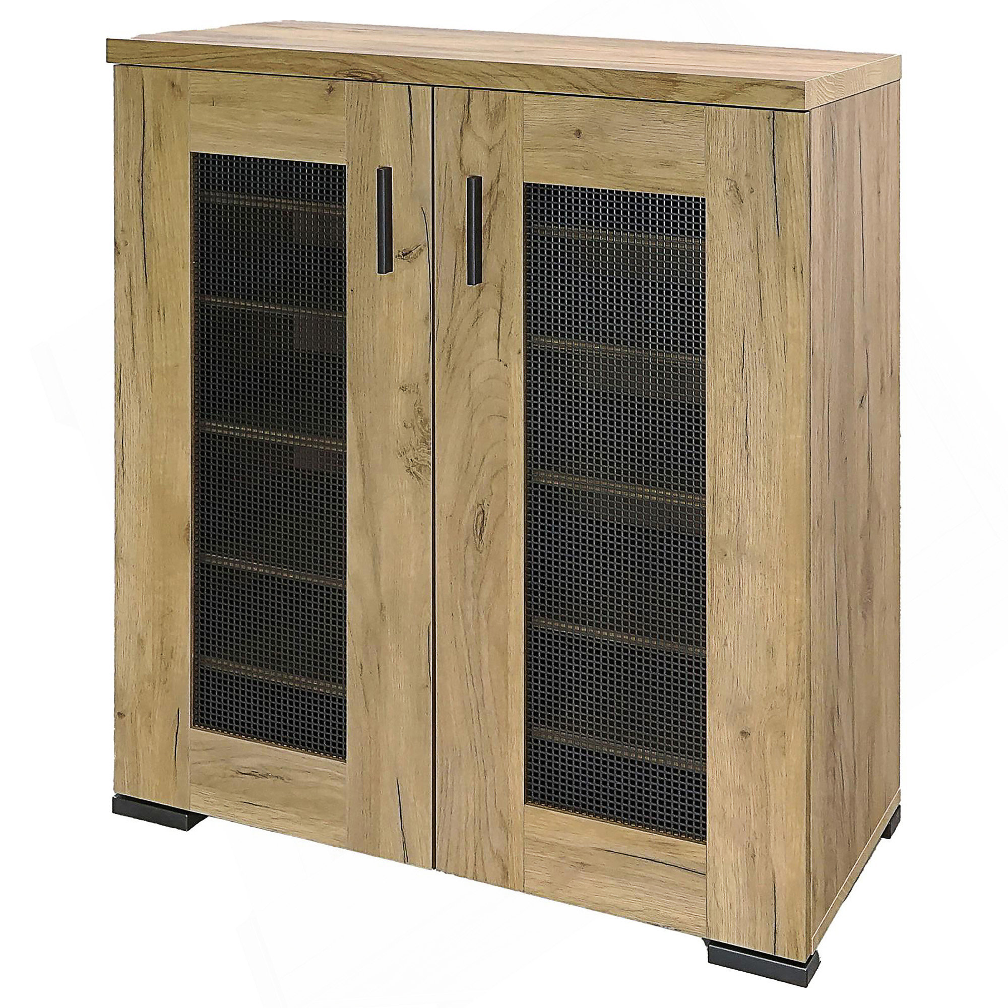 Millwood Pines Golden Oak And Black Mesh Door Accent Cabinet | Wayfair