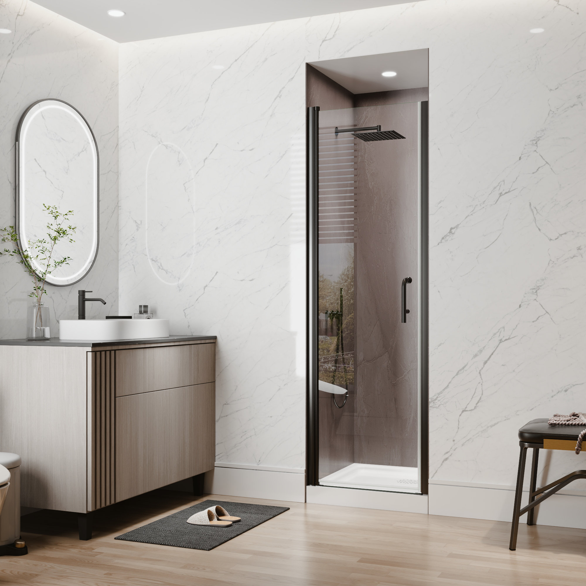 MODLAND 24"-26"W X 72"H Semi-Frameless 180° Rotatable Pivot Shower Door ...